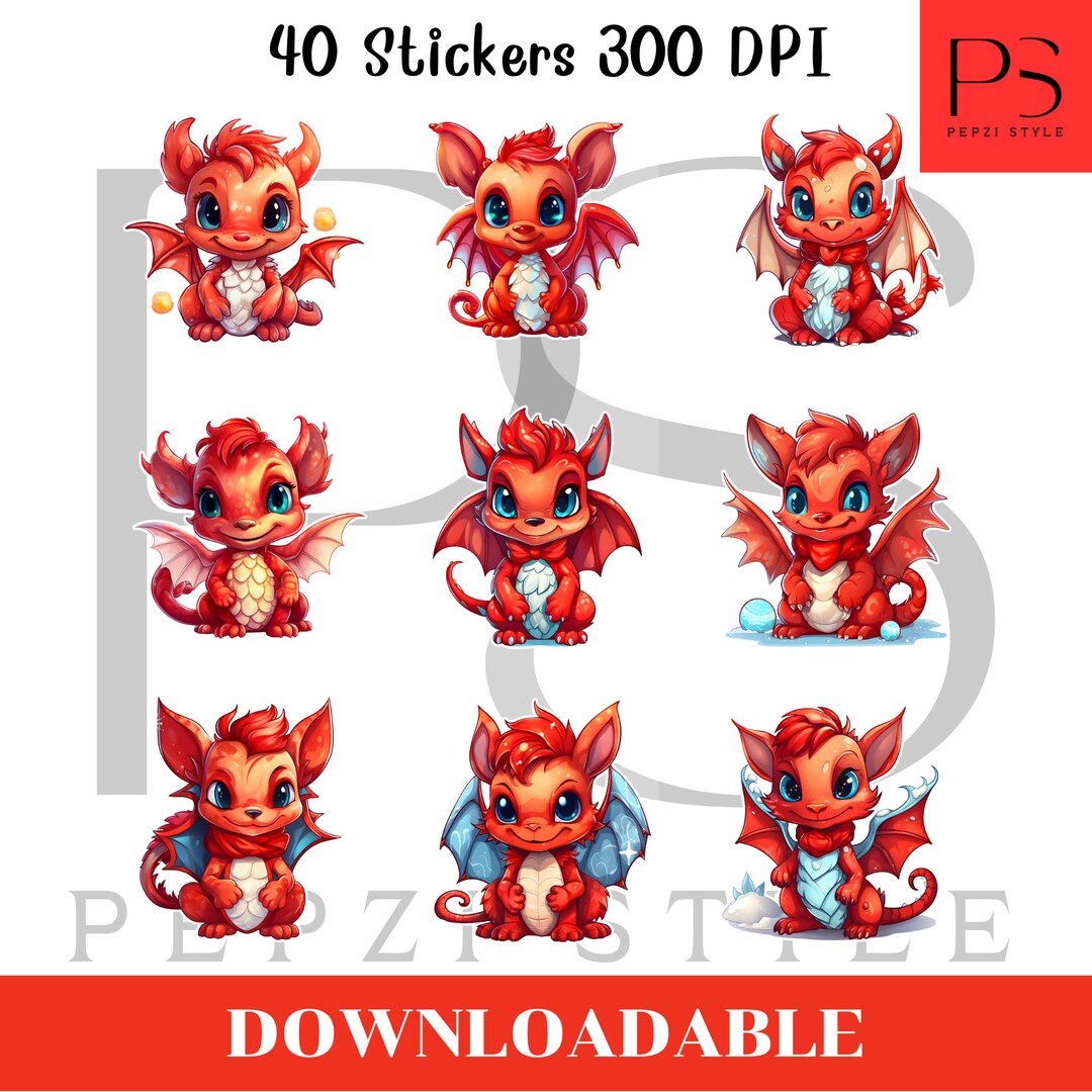 Winter Dragon Stickers, Kawaii Dragon Decals, Cute Snow Dragon Design ...