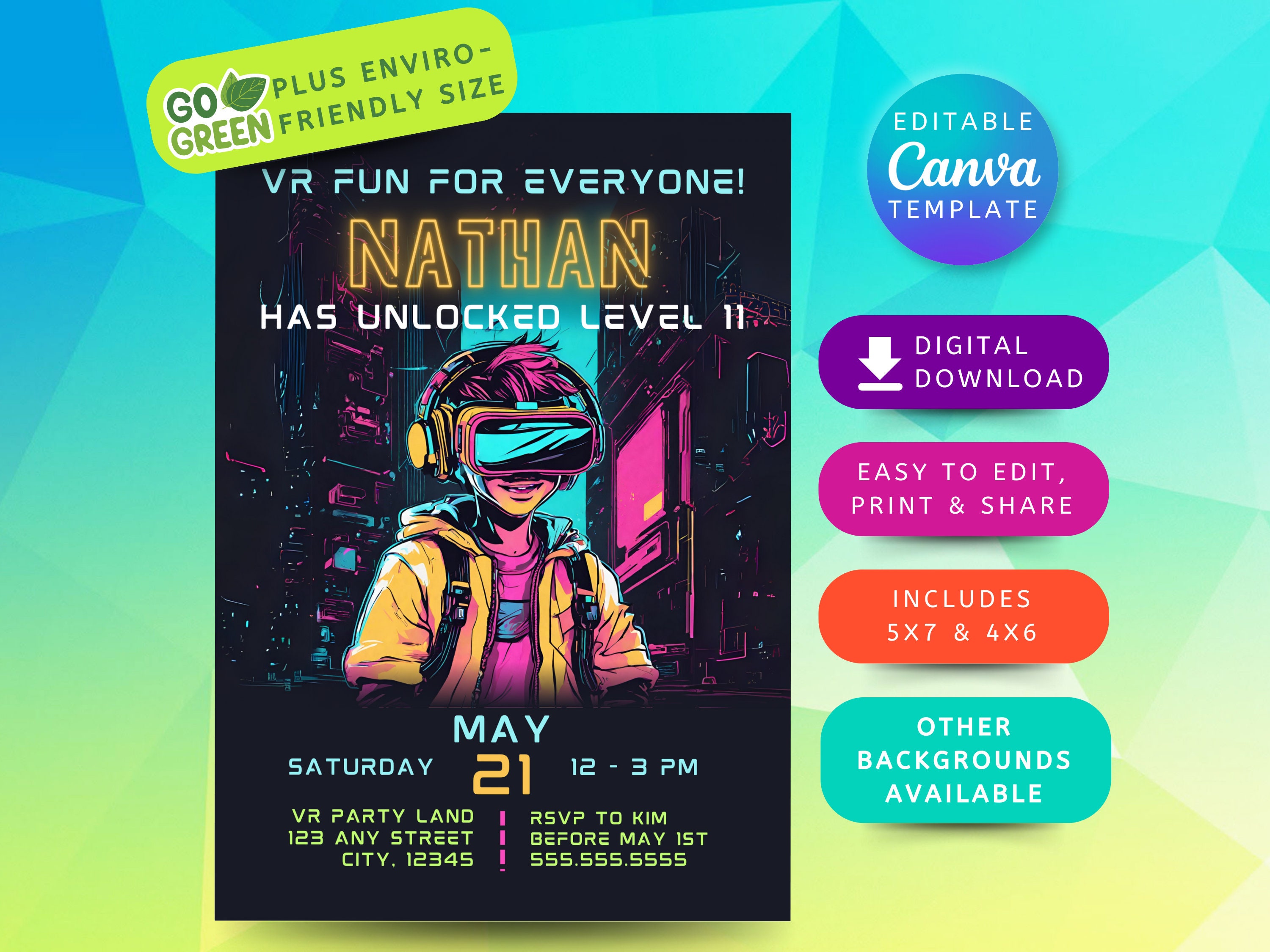 VR Invitation VR Party Invite Virtual Reality Invitation Template Boy ...