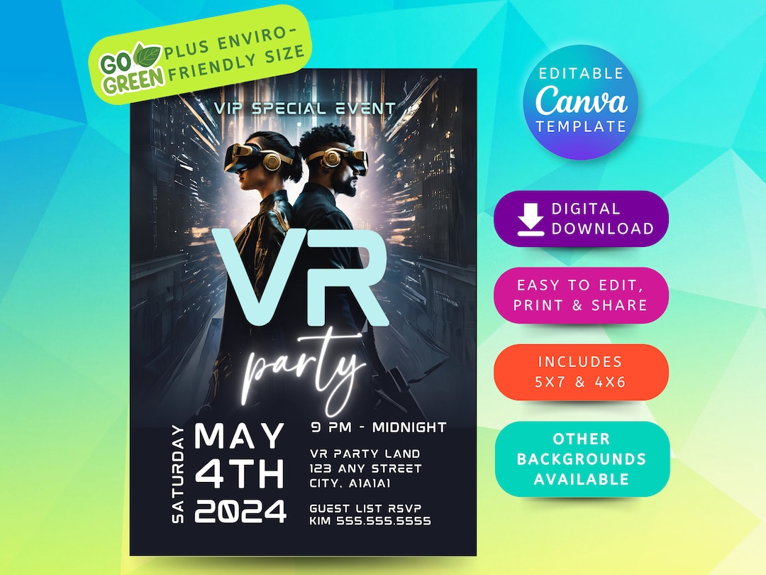 VR Invitation VR Party Invite Virtual Reality Invitation Template Adult ...