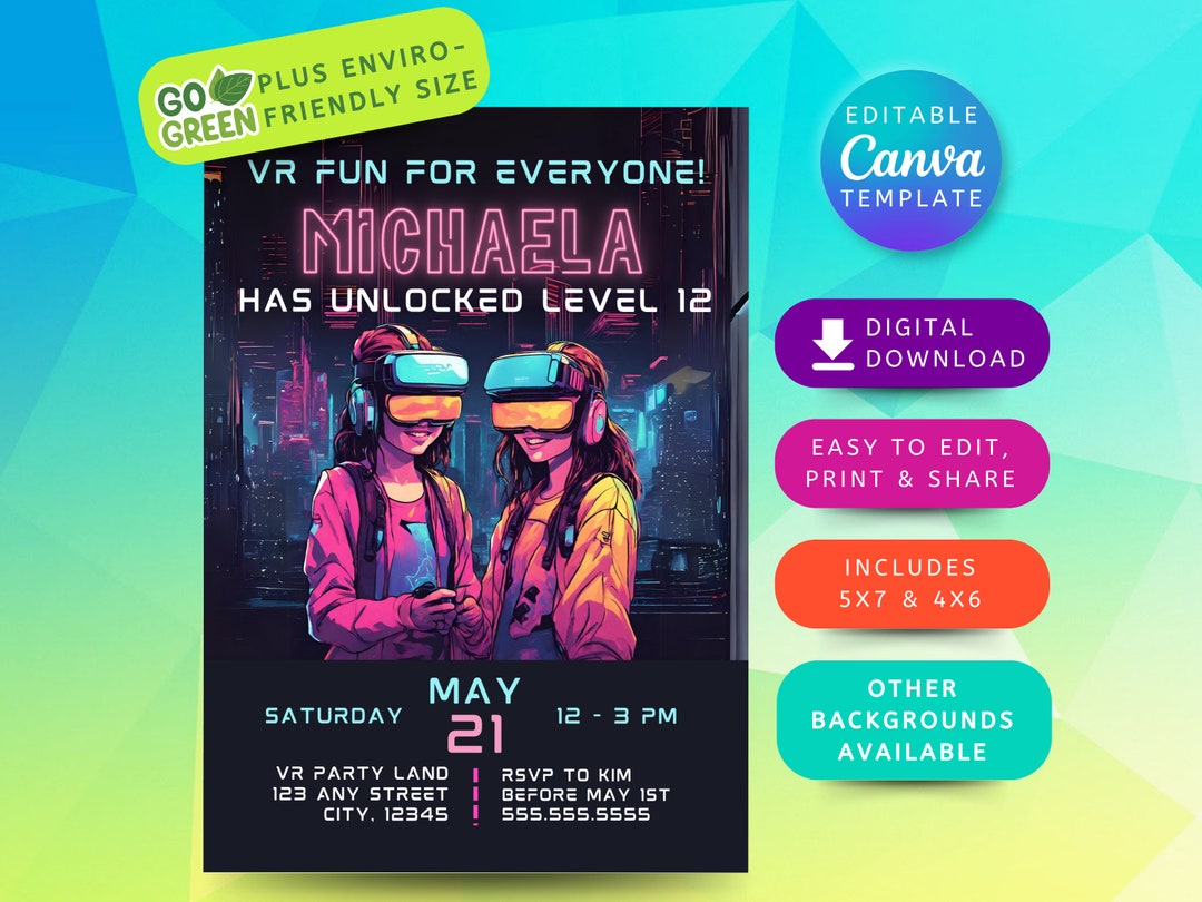 VR Birthday Party Invitation VR Party Invite Virtual Reality Invitation ...