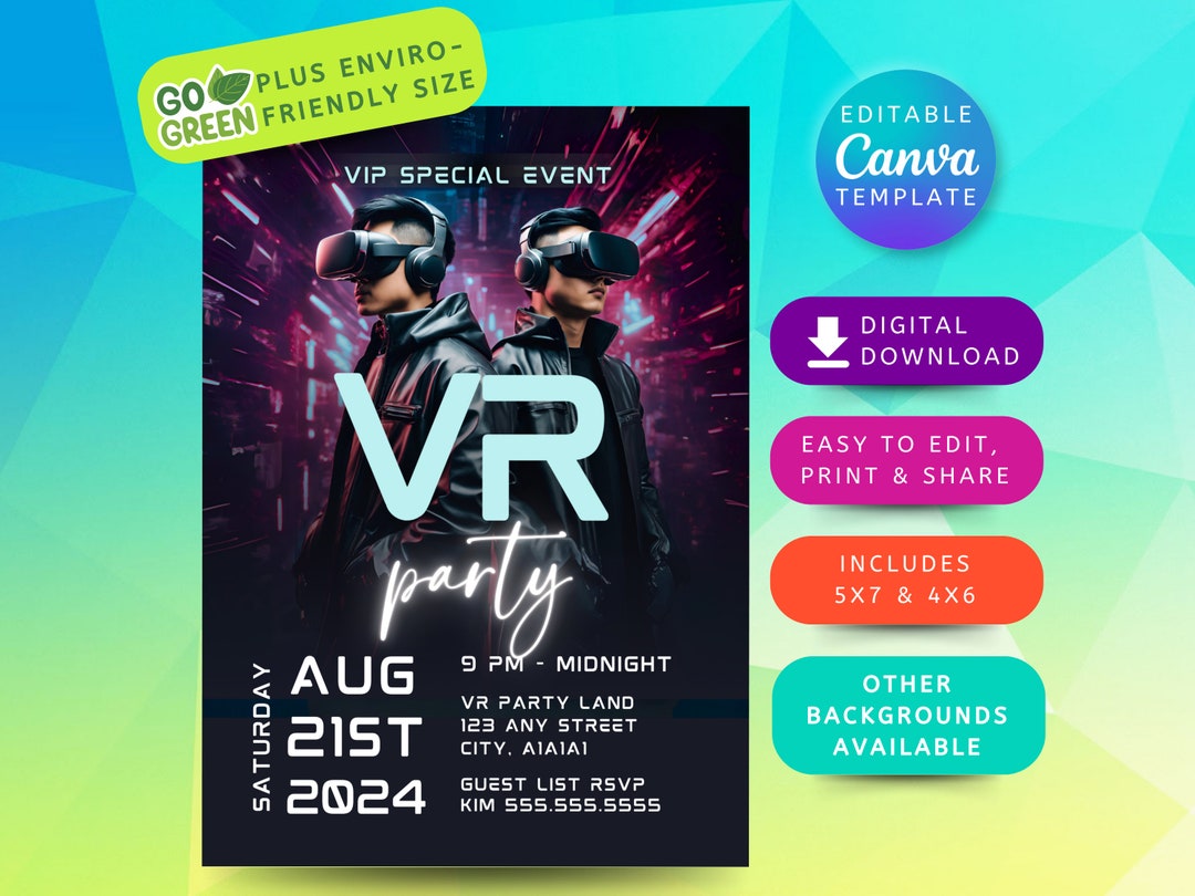 Vr Invitation Vr Party Invite Virtual Reality Template Adult Vr Gamer