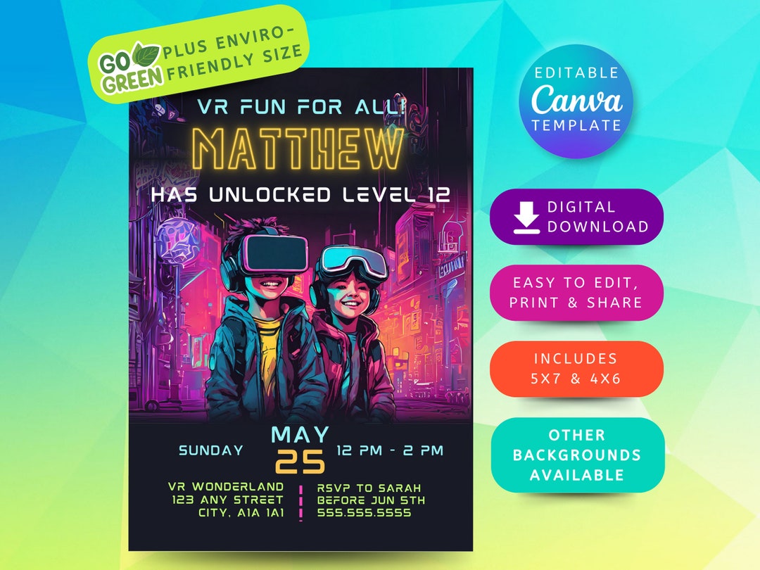 VR Invitation VR Party Invite Virtual Reality Invitation Template Girl ...