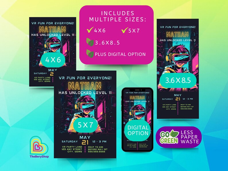 VR Invitation VR Party Invite Virtual Reality Invitation Template Boy ...