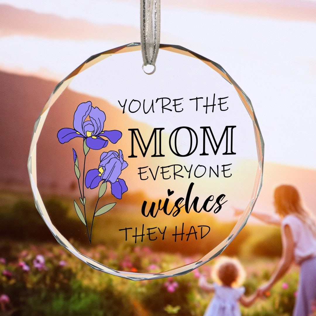 Glass Ornament for Mom Round Family Ornament Unique Flower Keepsake ...