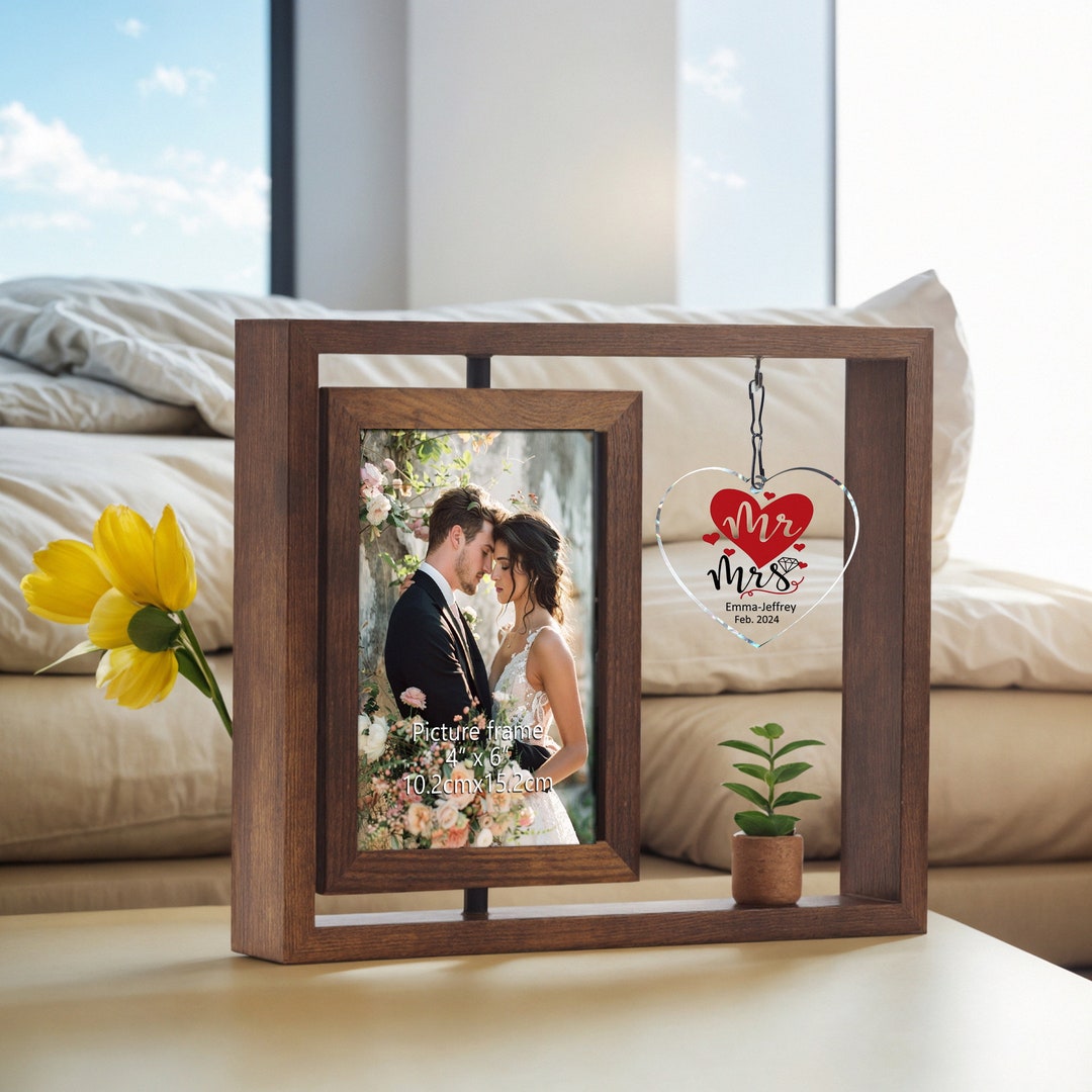 Personalized Rotatable Photo Frame, Engagement Gifts for Couple, Custom ...