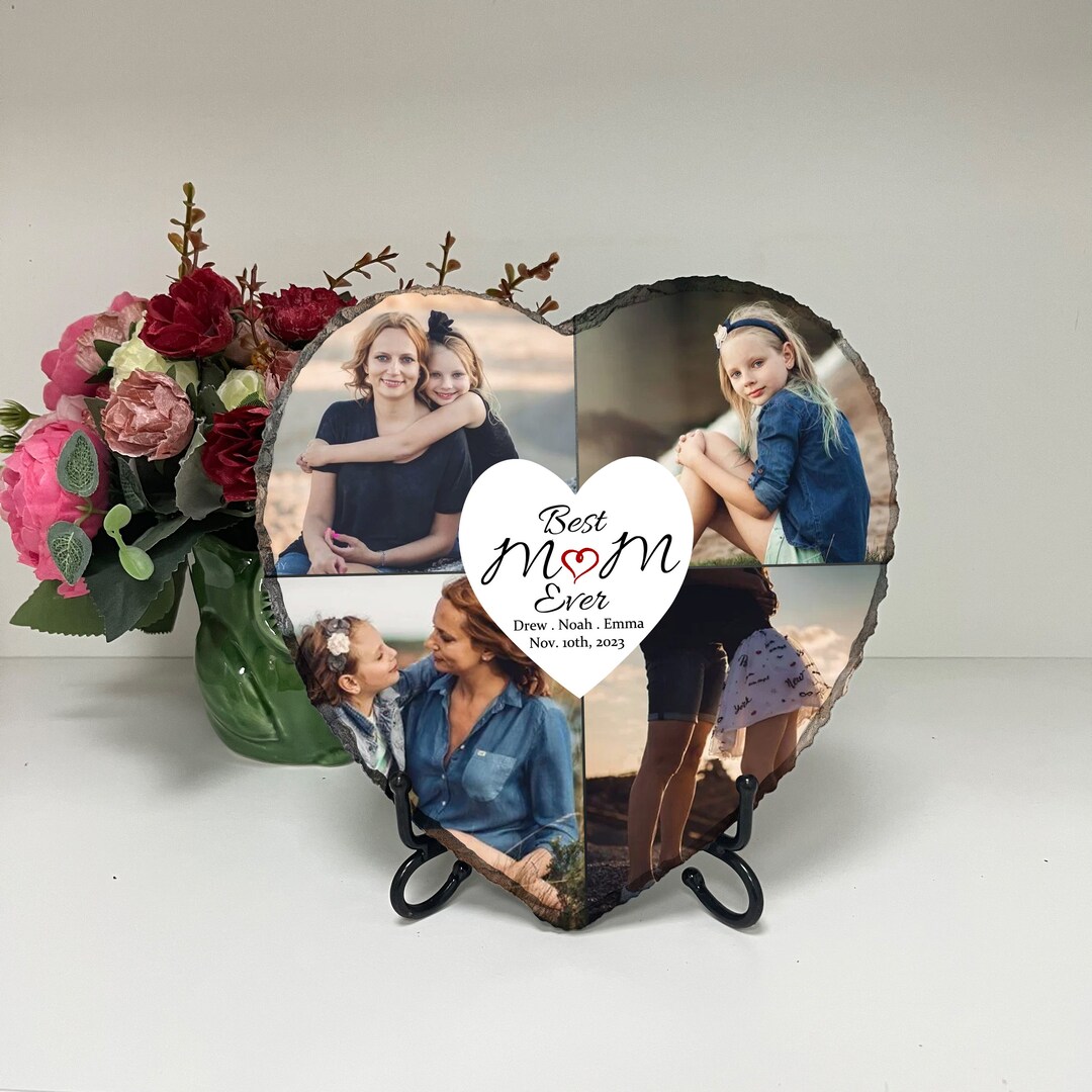 Custom Heart Slate Picture Frame, Mom Gift, Personalized Photo Rock ...