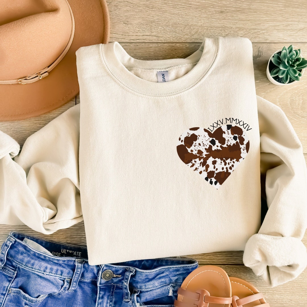 Personalized Cow Print Sweatshirt, Custom Heart Sweater,cow Lovers Gift ...