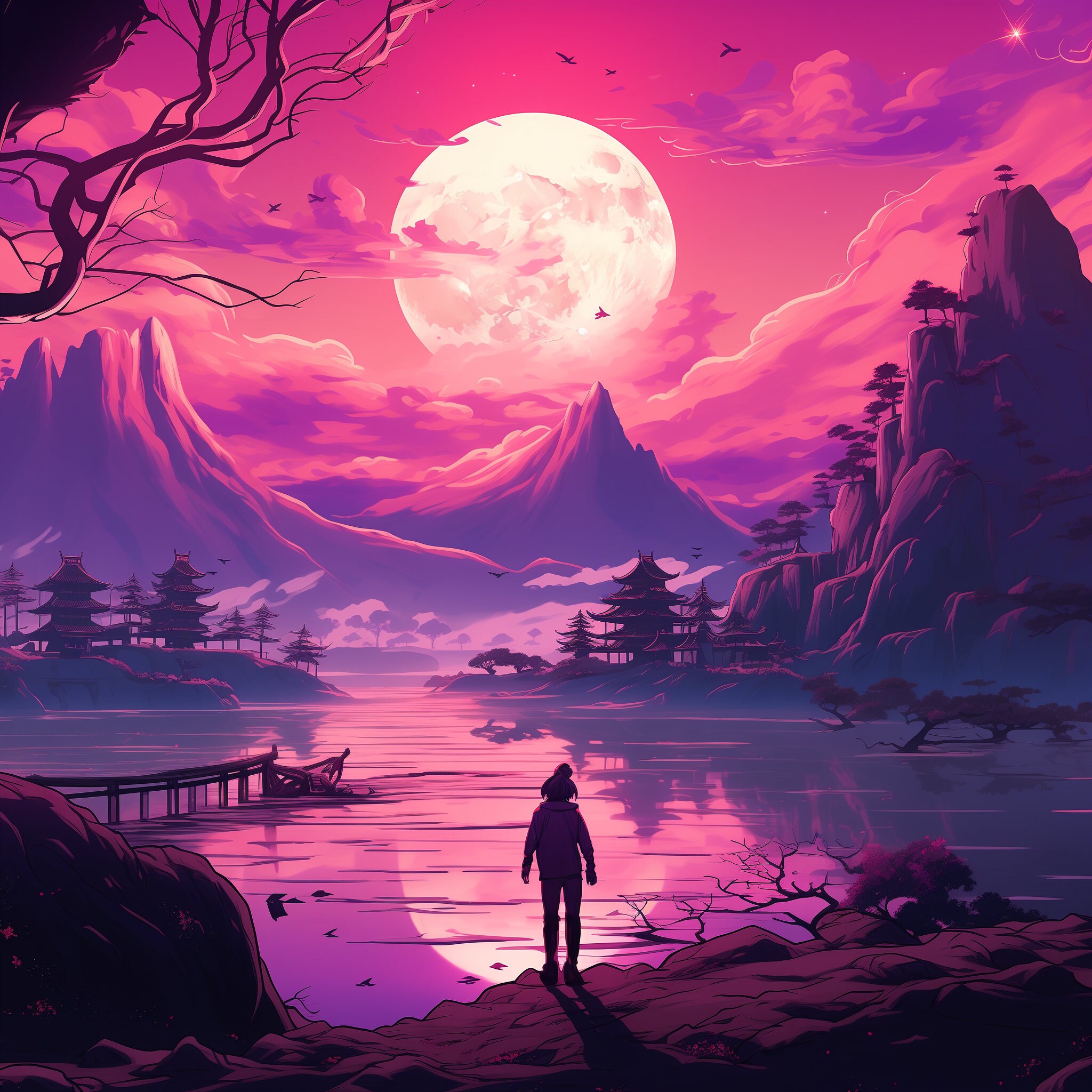 Anime Vaporwave Digital Art Print | Aesthetic Wall Decor | Retro Neon ...