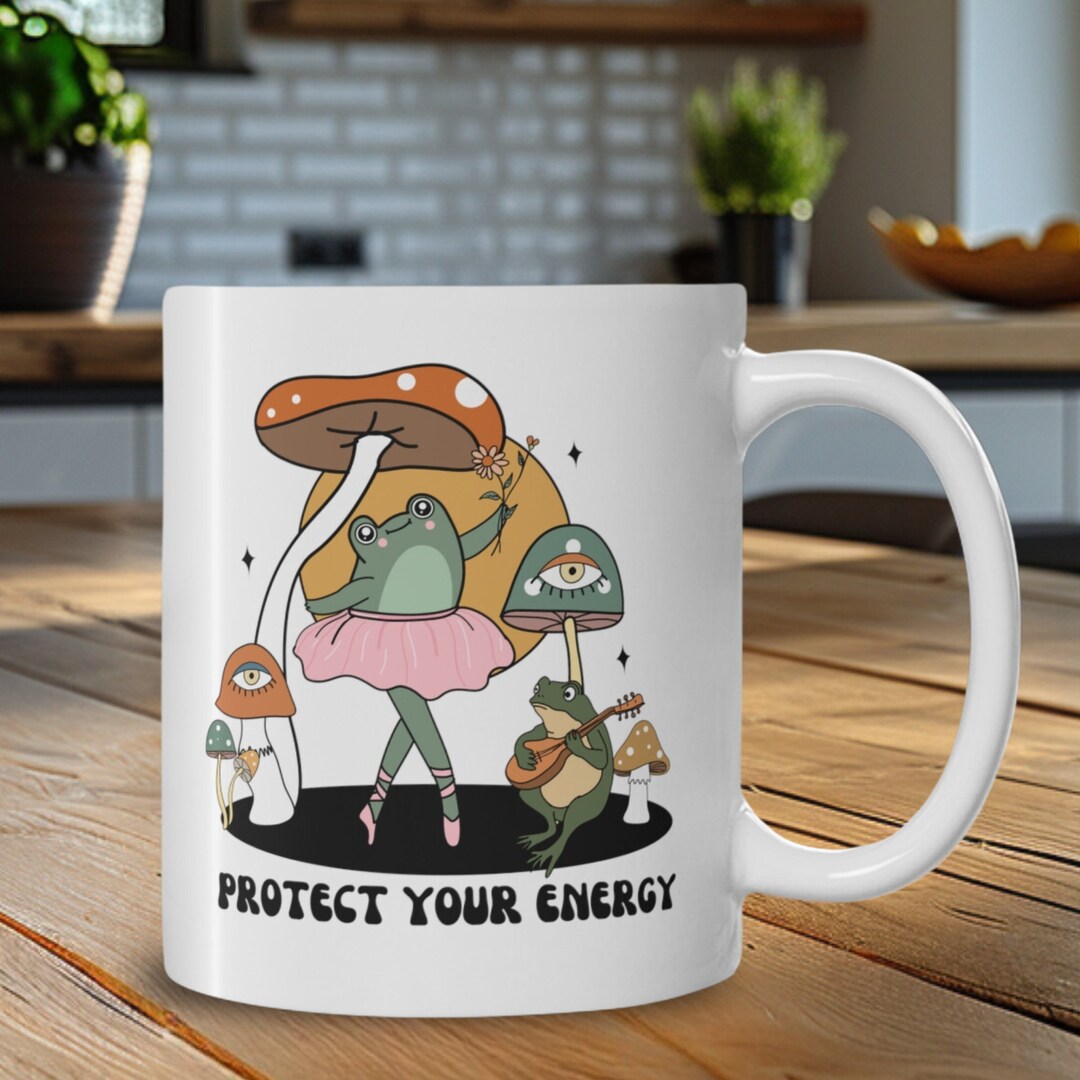 Protect Energy Frog Mug, Frog Coffee Mug, Vintage Retro Style: Frog ...