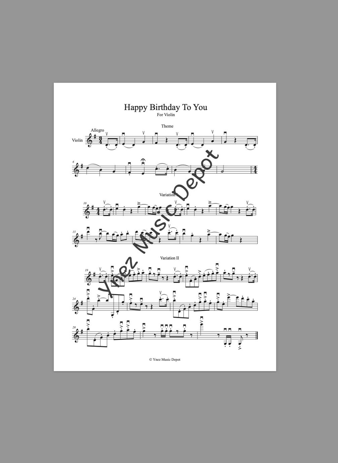 Happy Birthday to You Song for Violin - Variations | Arranged ...