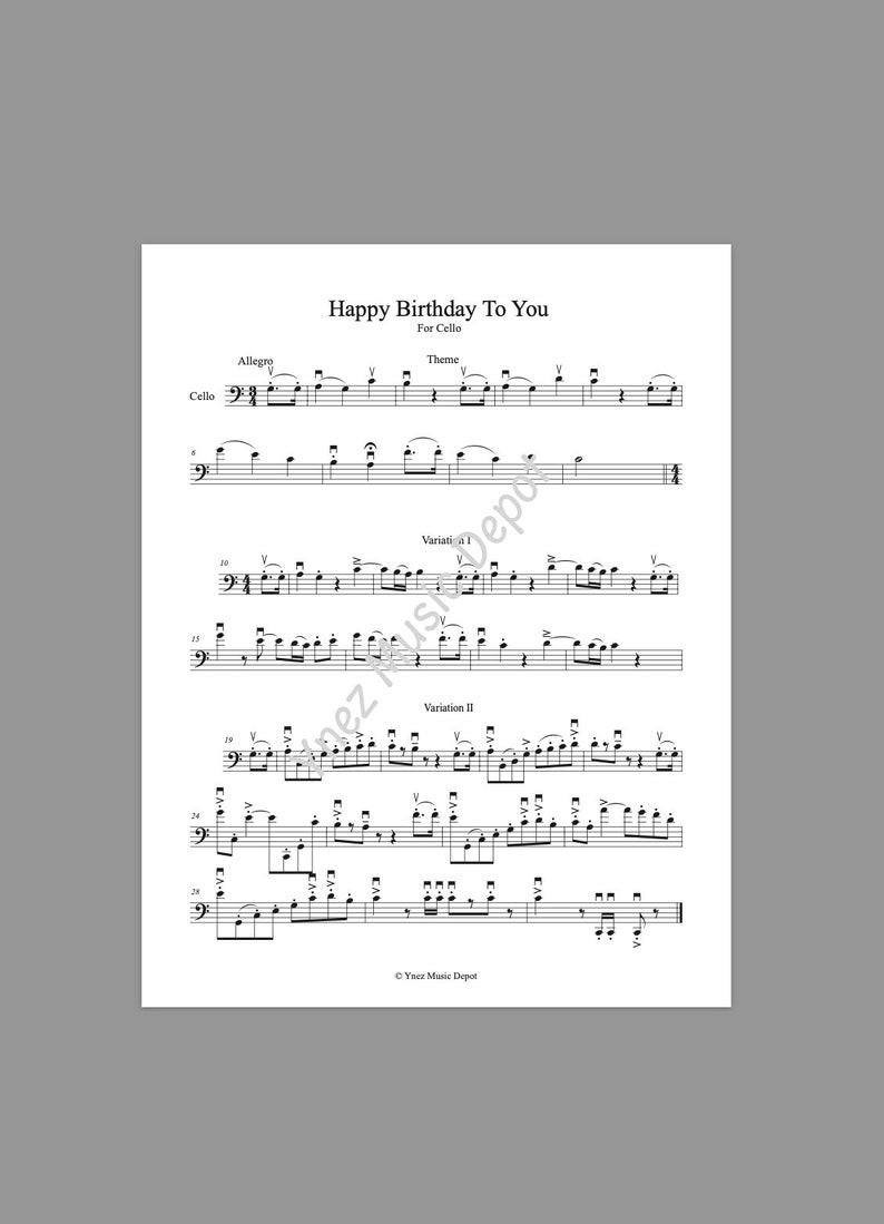 Happy Birthday to You Song for Cello Variations Arranged : Birthday ...
