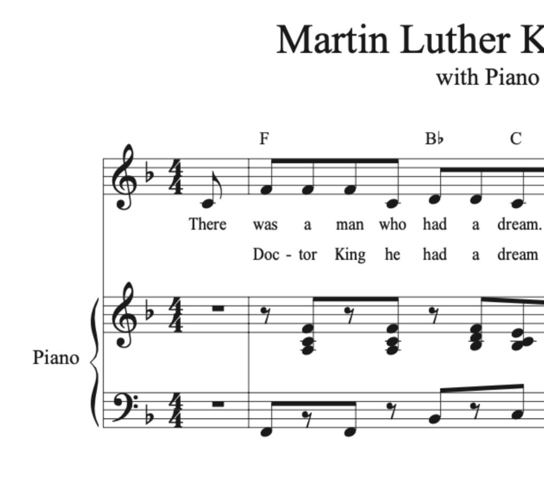 Martin Luther King Song for Kids set of 2 Just Song & With Piano Sheet ...