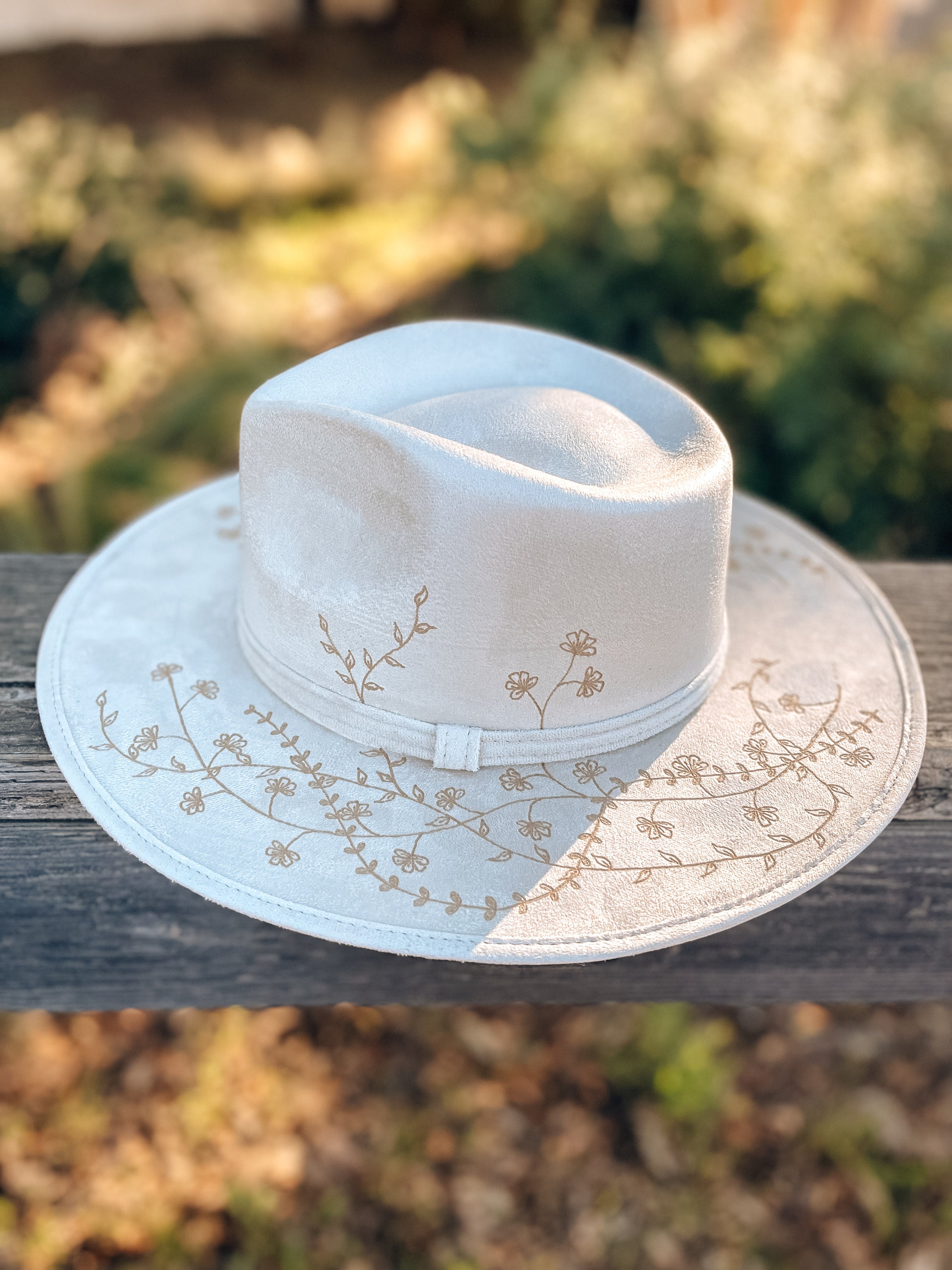 Boho Style Fedora Hat “wildflowers” | Burned Fedora - Etsy