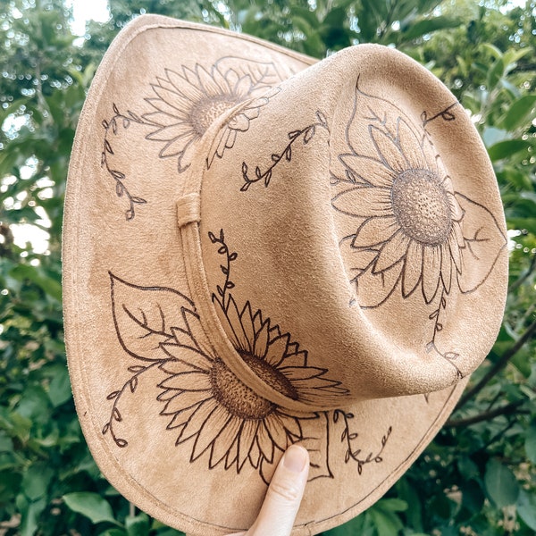 Boho Style Fedora Hat wildflowers Burned Fedora - Etsy
