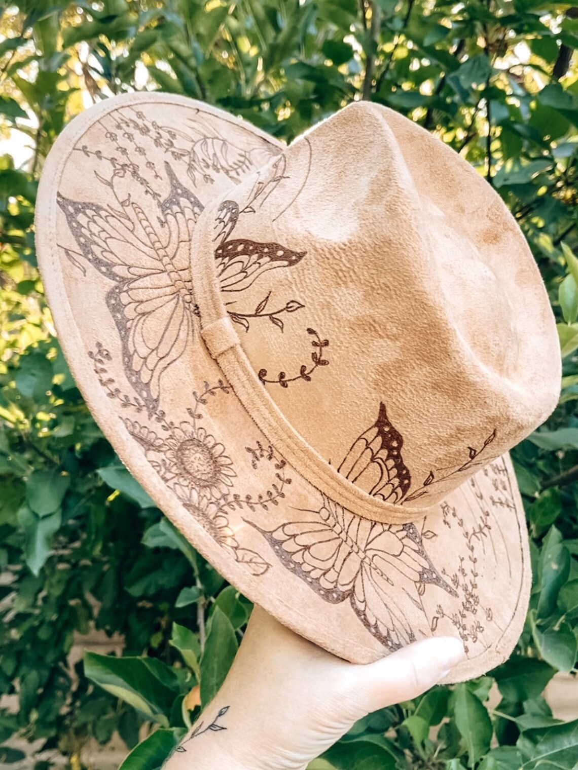 Boho Style Fedora Hat butterfly Garden Burned Fedora - Etsy