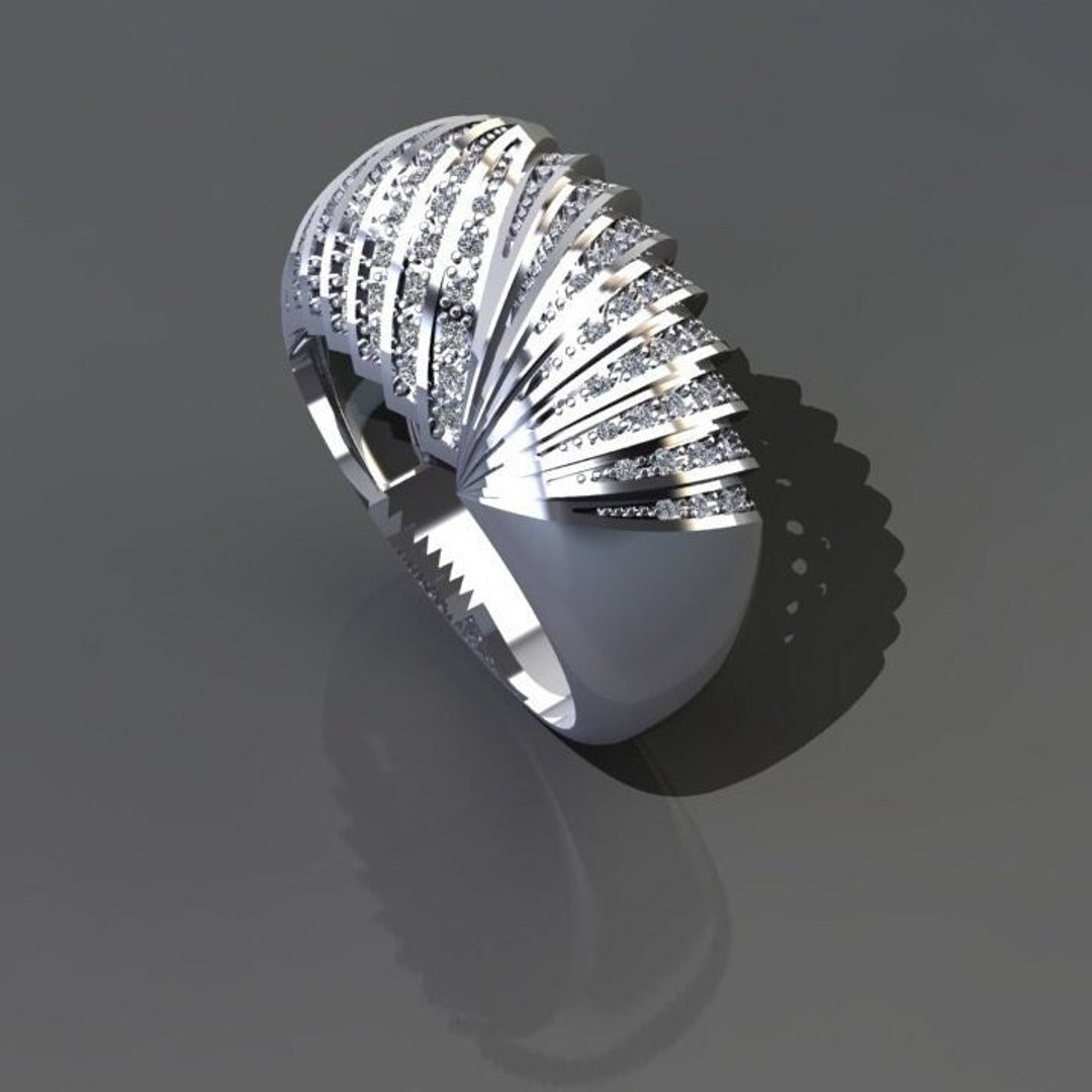 3D STL | Unique Engagement Ring | Round Bands Diamond Rings | Womens ...