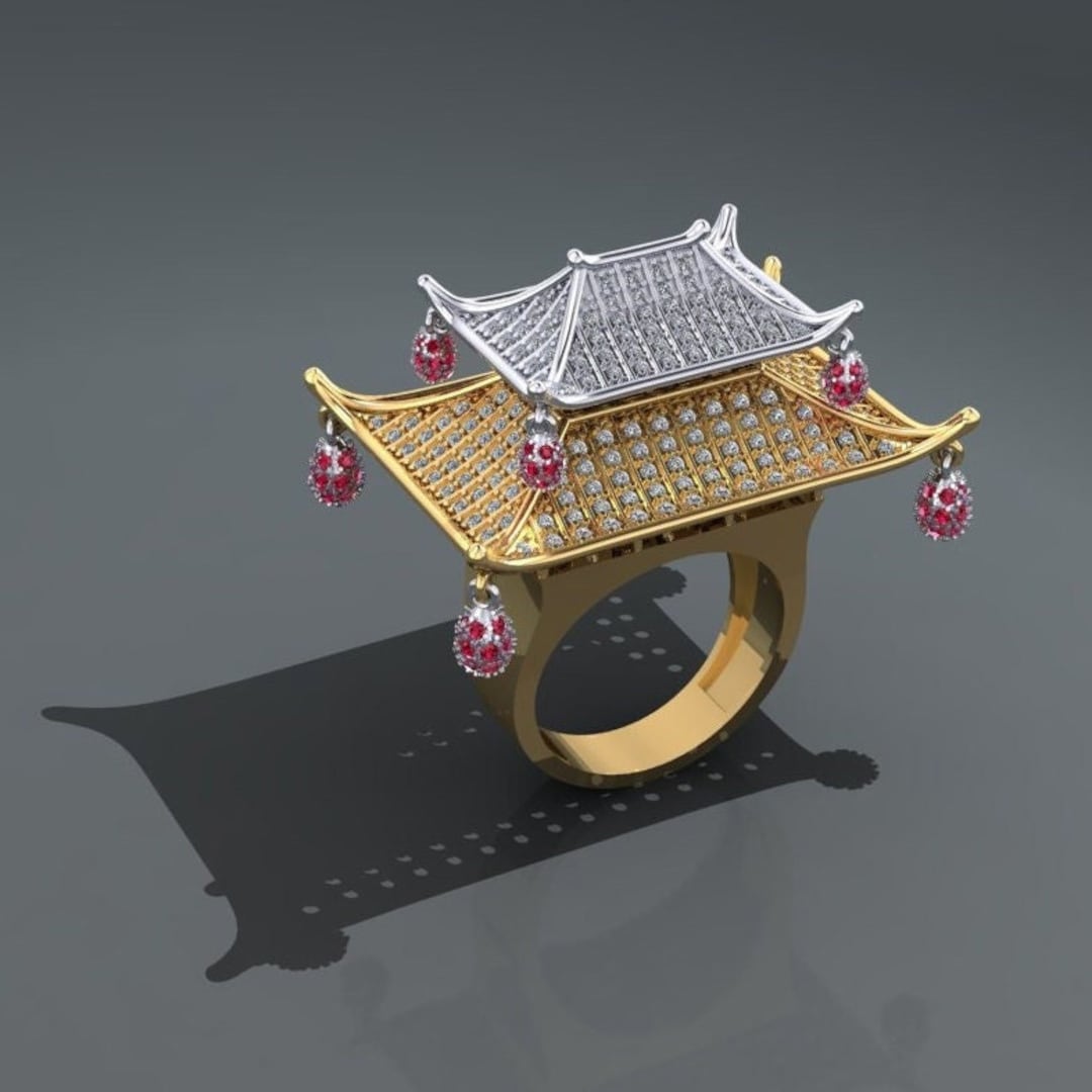 3D STL Printing | Japanese Castle Ring | Pagoda Ring - Etsy
