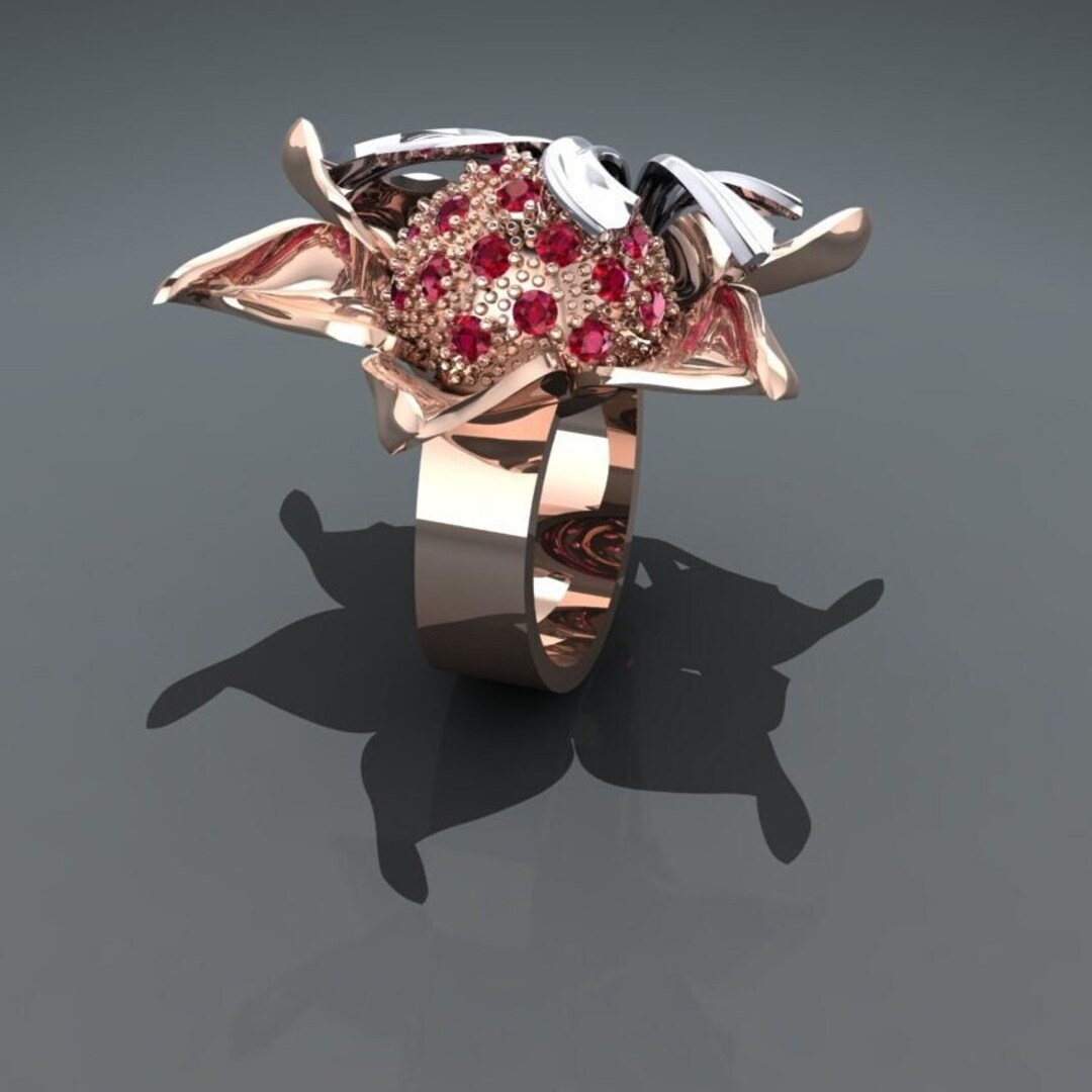 3D STL Printing | Unique Flower Ring | Surrealism Ring | Artistic Ring ...