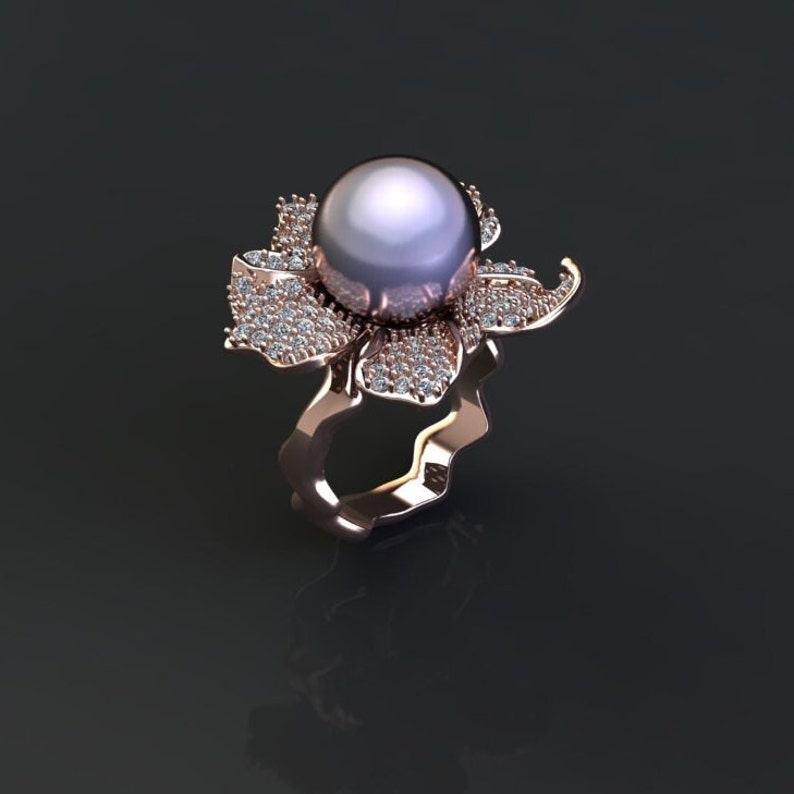 3D STL Printing | Pearls Fashion Flower Ring | LUXURY Elegant Flower ...