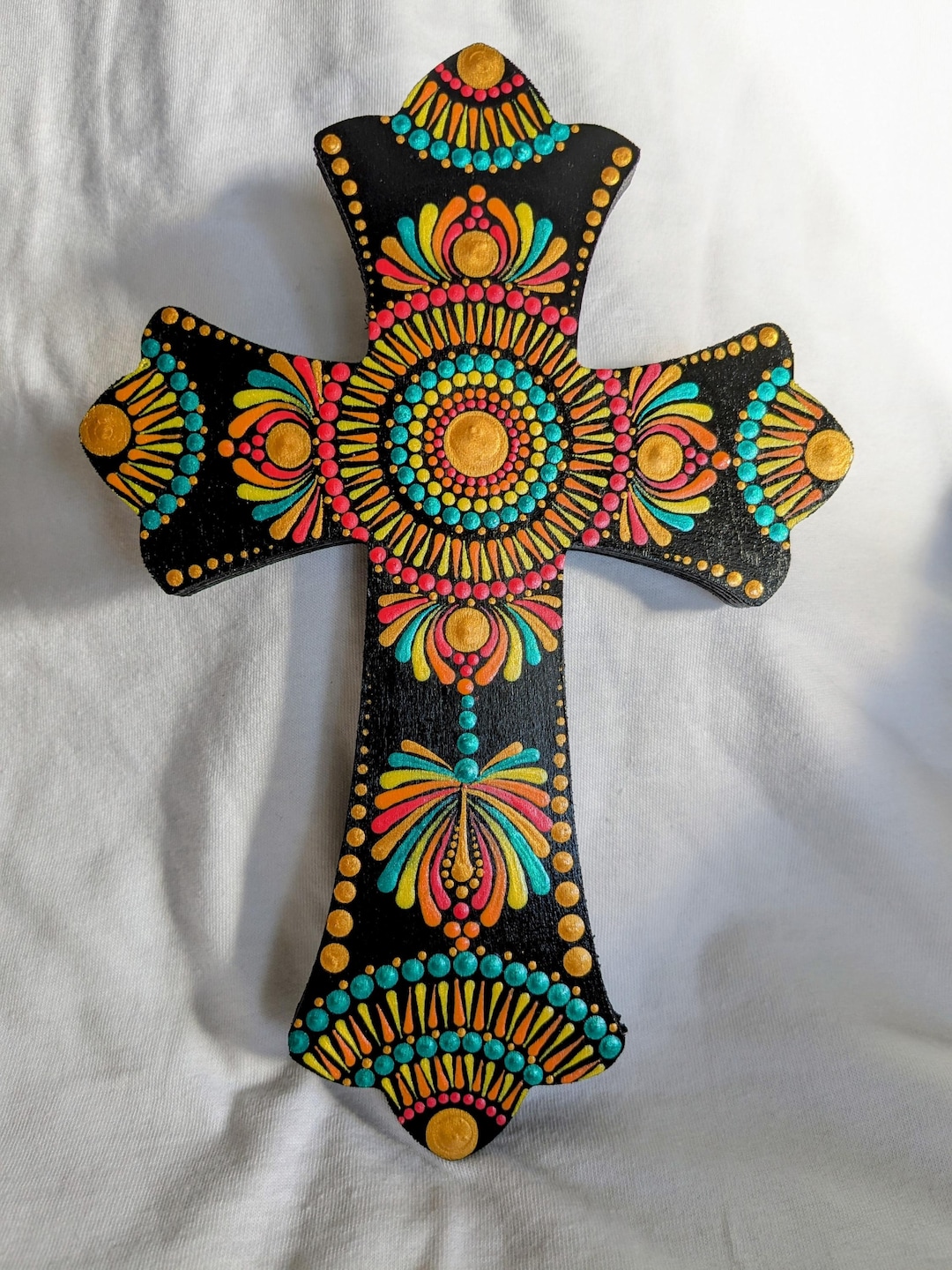 Handpainted Mandala Dot Art Wooden Wall Holy Cross (8 Inch), Beautiful ...