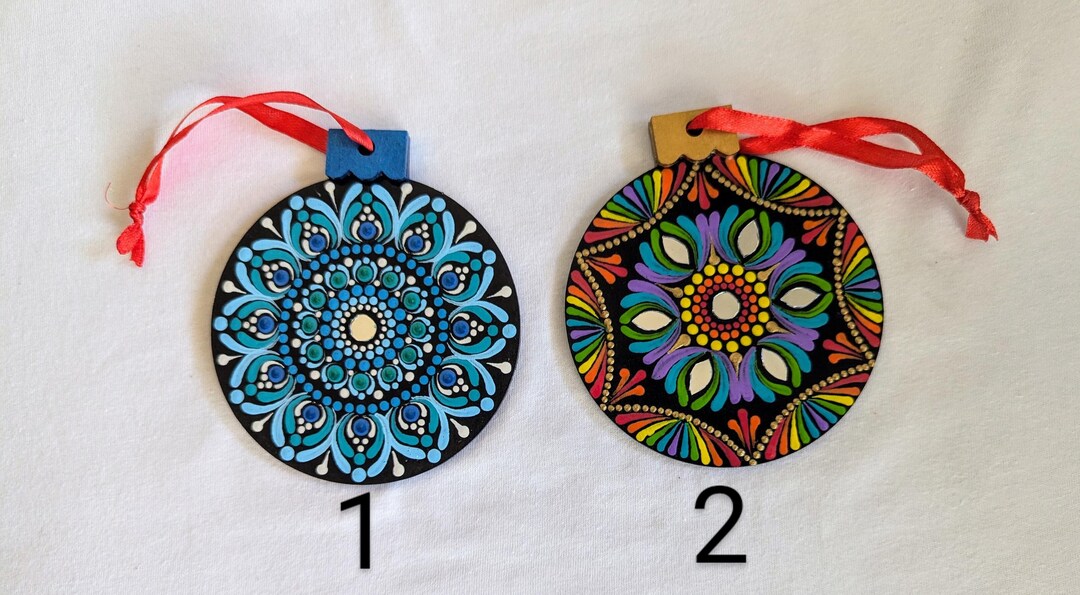 Handpainted Mandala Dot Art Flat Wooden Christmas Ornaments - Etsy