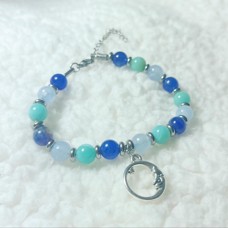 Pulsera con dije de cristal azul y plata, colgante de luna celestial ...
