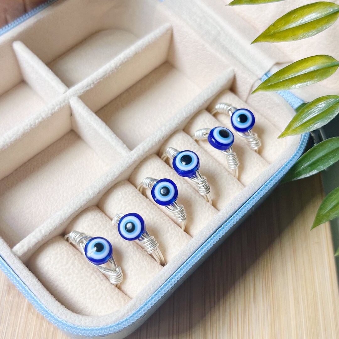Dainty Blue Evil Eye Ring, Wire Wrapped Evil Eye Jewelry, Sterling ...
