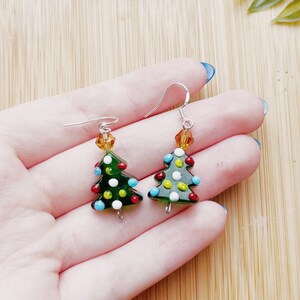 Cute Mini Christmas Tree Earring, Festive Holiday Jewelry, Lampwork ...