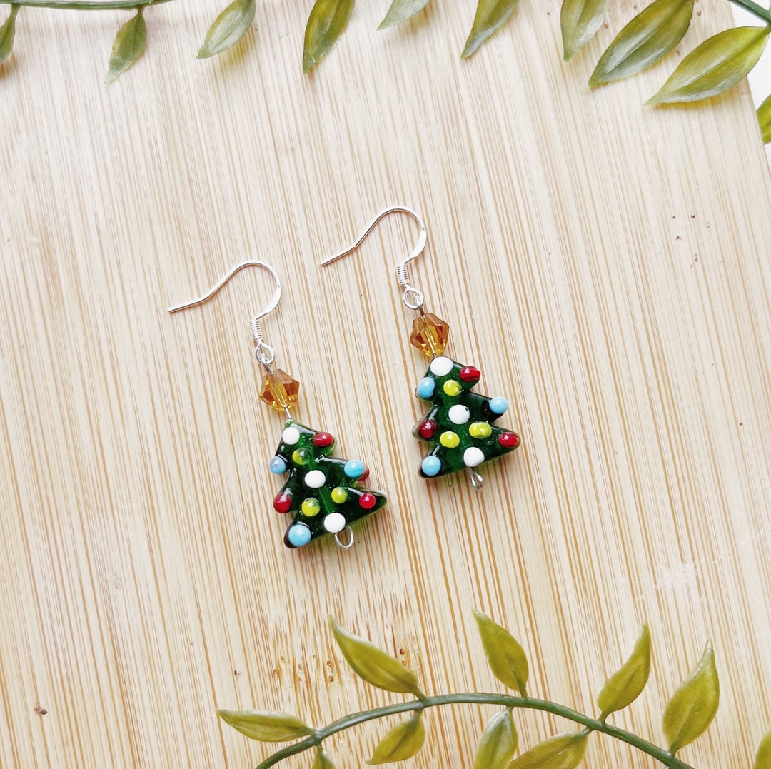 Cute Mini Christmas Tree Earring, Festive Holiday Jewelry, Lampwork ...