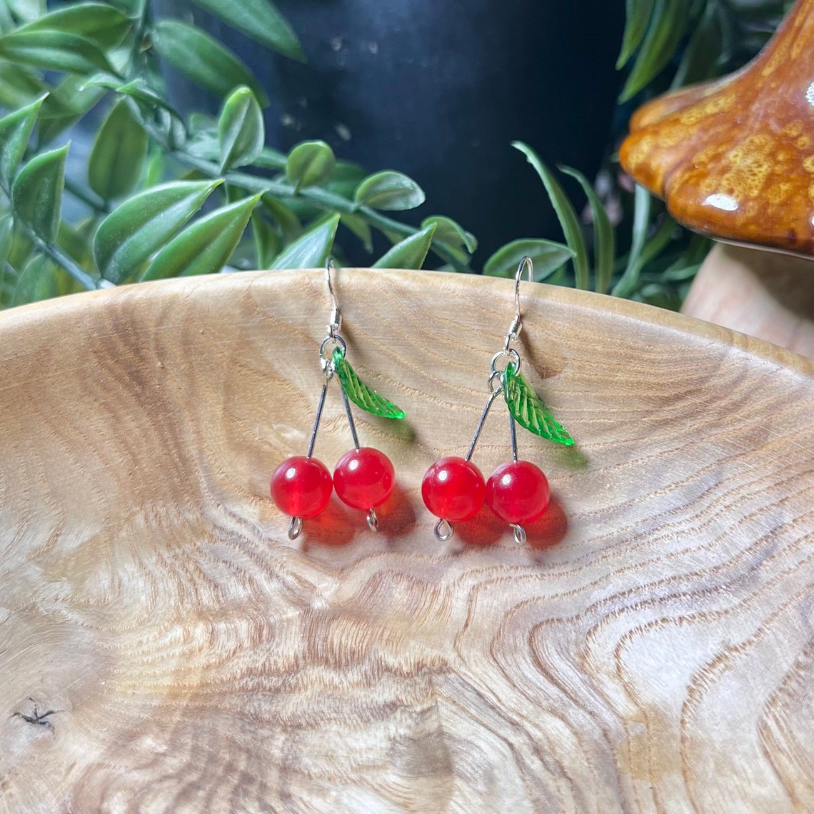 Cottagecore Cherry Dangle Earrings, Cute Fruit Pendant, Wire Wrapped Jewelry, Sterling Silver ...