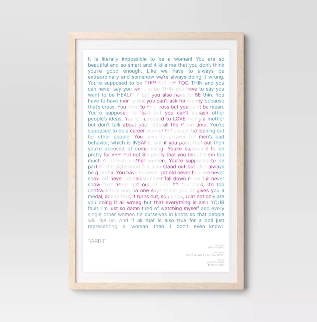 Barbie Movie Script Art - Gloria's Monologue - Etsy