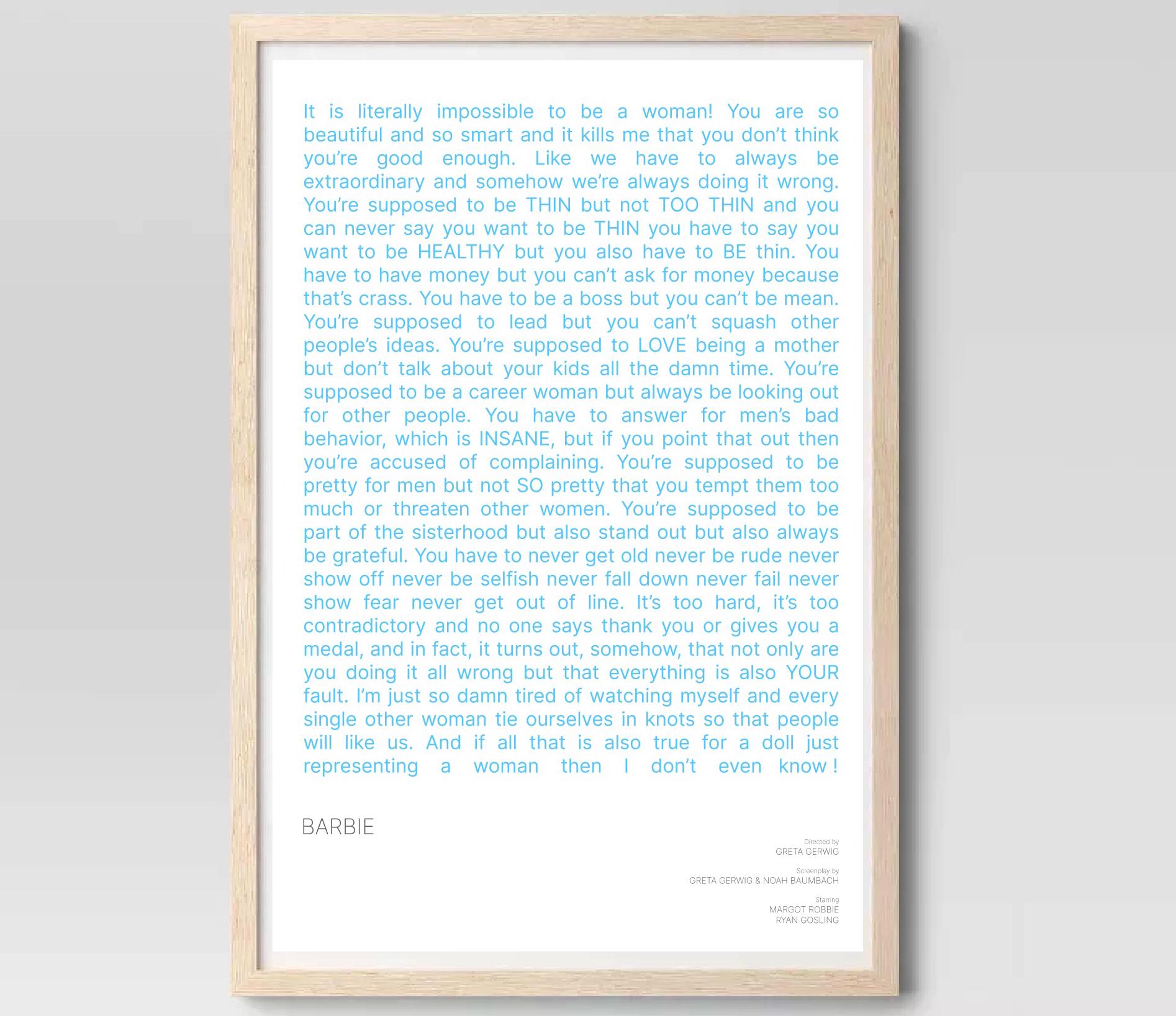 Barbie Movie Script Art - Gloria's Monologue - Etsy