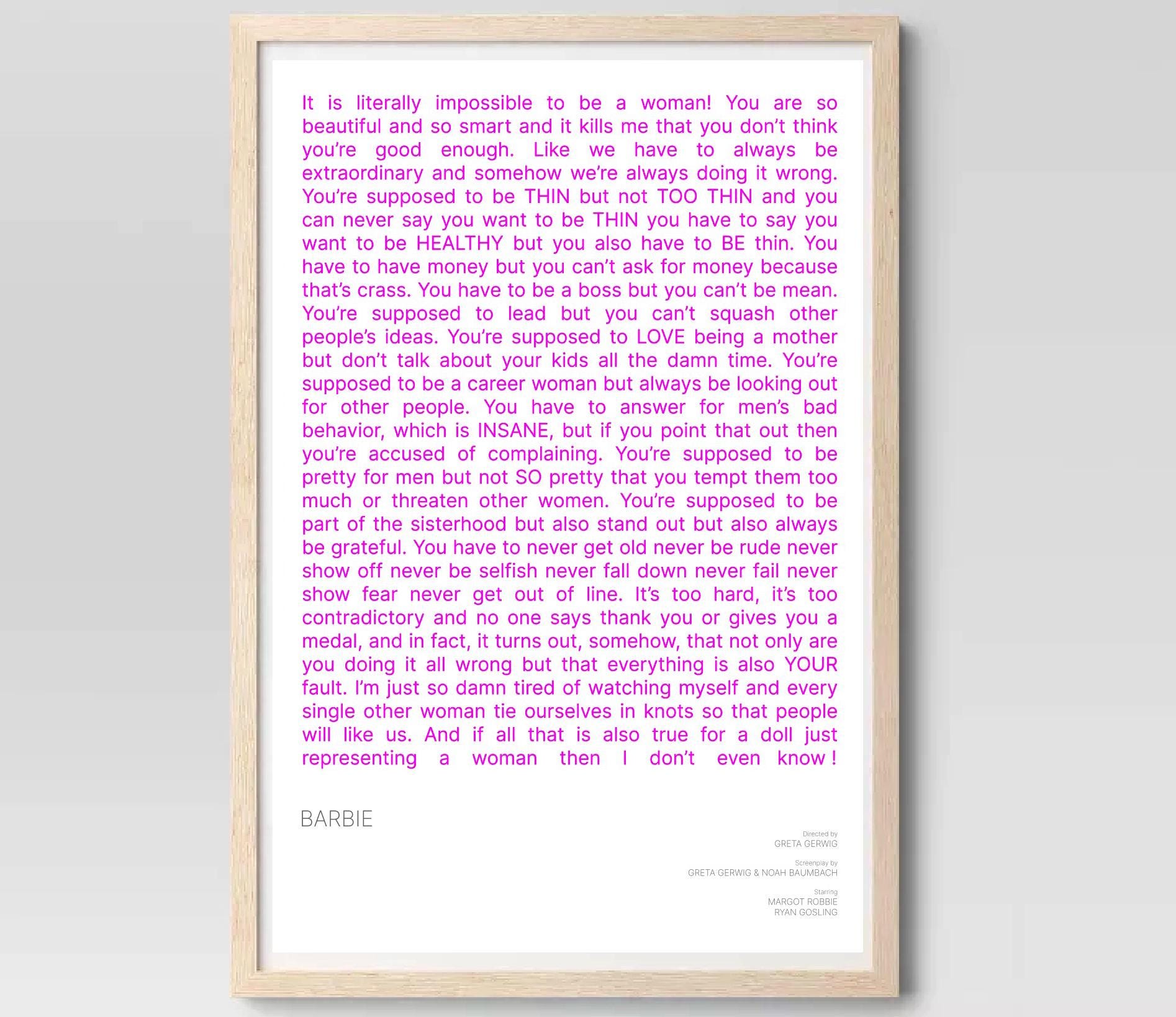 Barbie Movie Script Art - Gloria's Monologue - Etsy