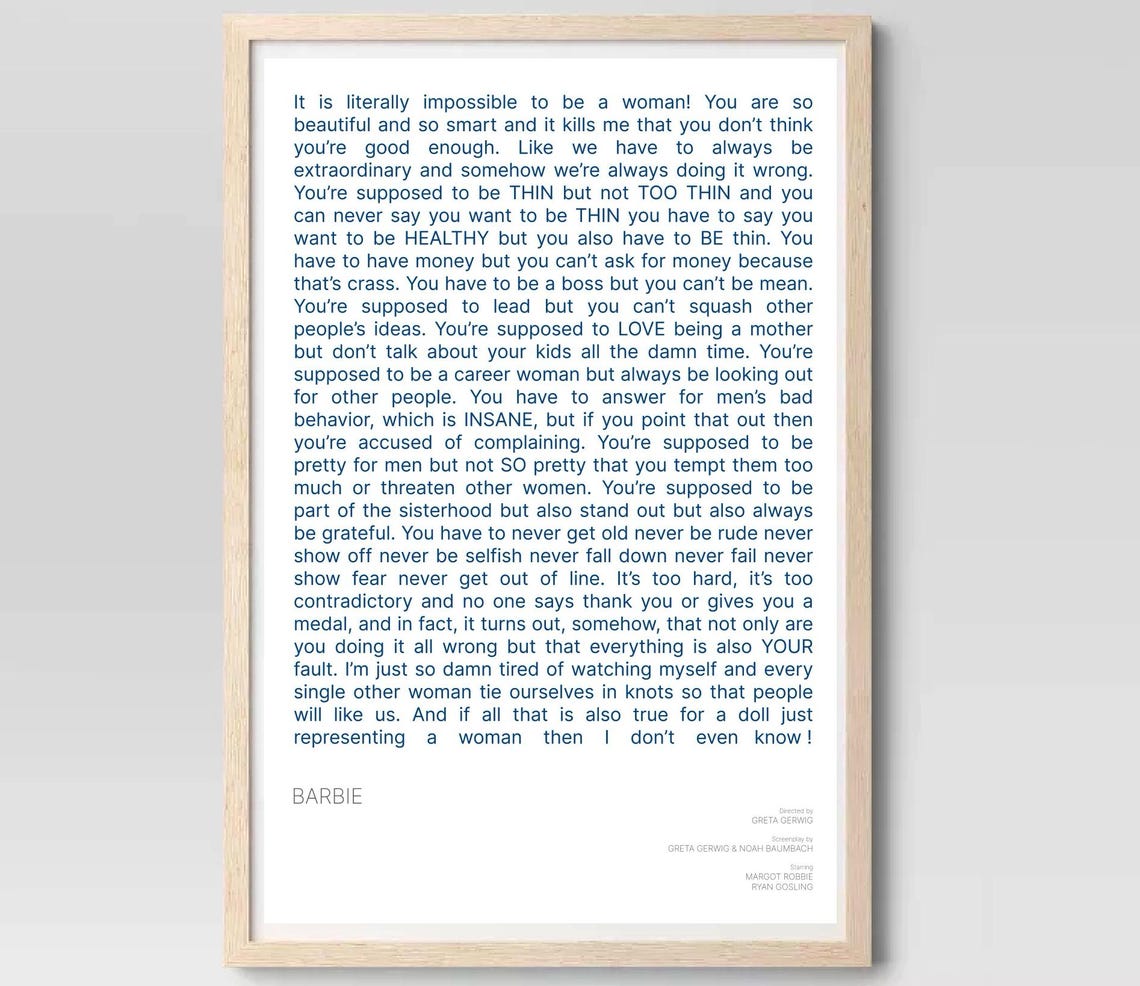 Barbie Movie Script Art - Gloria's Monologue - Etsy