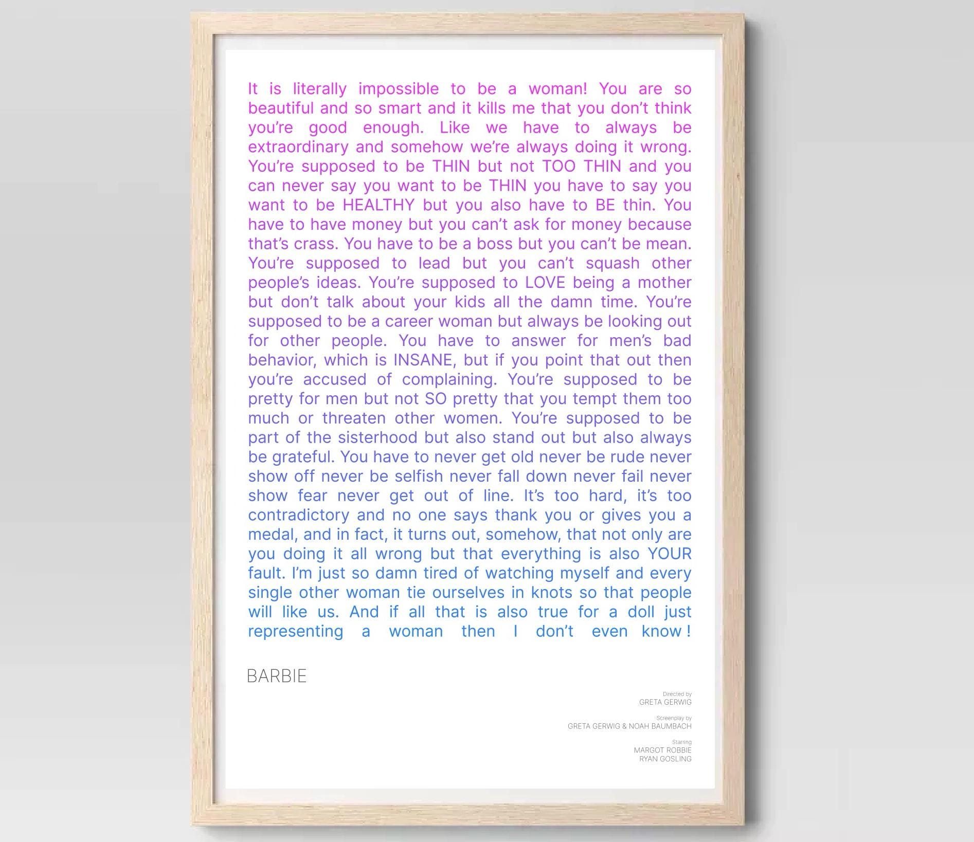 Barbie Movie Script Art - Gloria's Monologue - Etsy