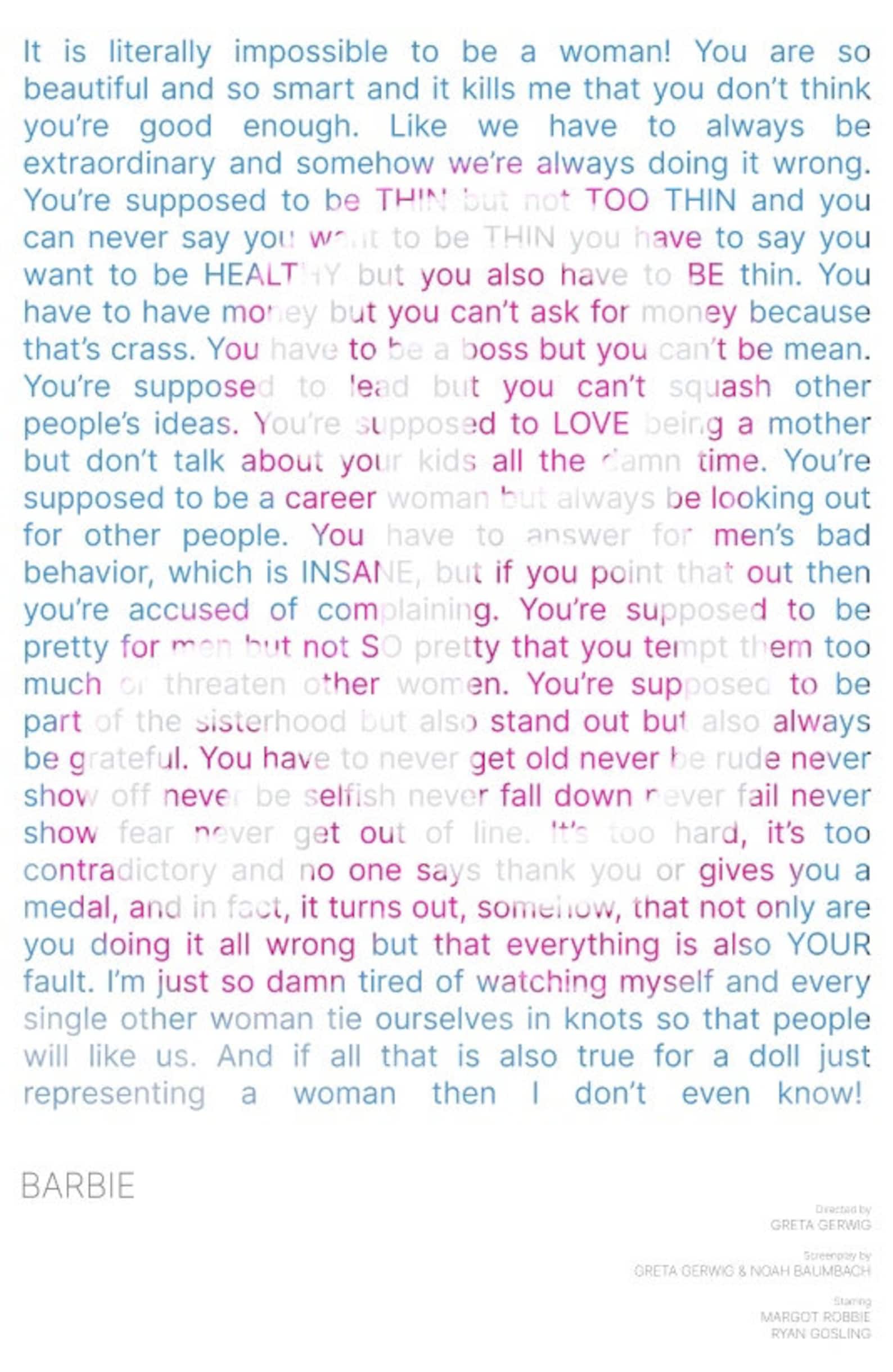 Barbie Movie Script Art Gloria's Monologue - Etsy