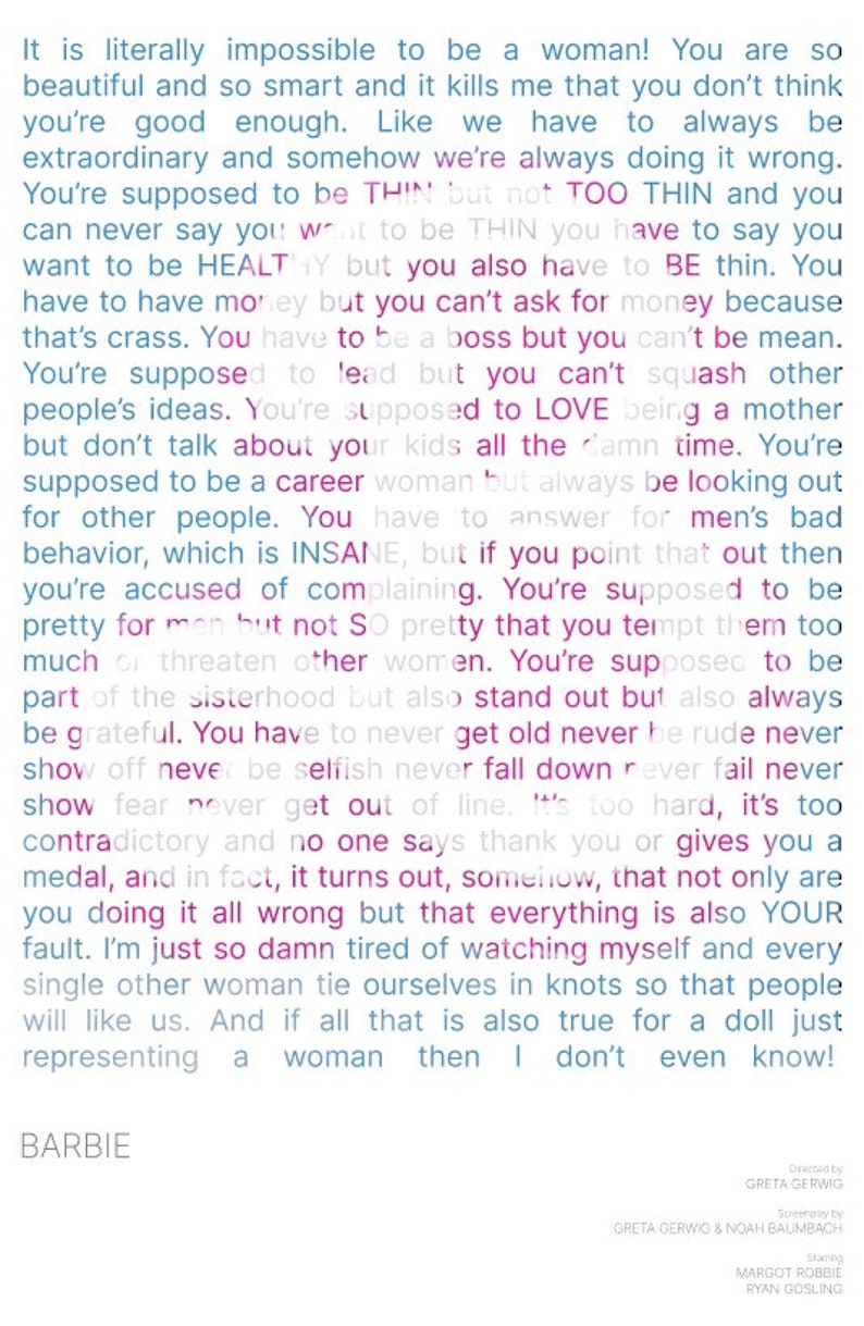 Barbie Movie Script Art Gloria's Monologue - Etsy