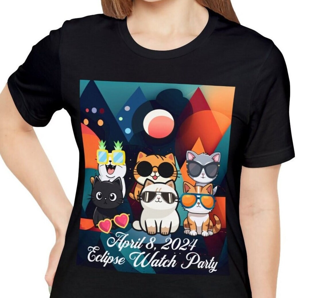 Cats Total Eclipse Watch Party 2024 T-shirt, Colorful Path of Totality Eclipse Graphic Art Tee ...