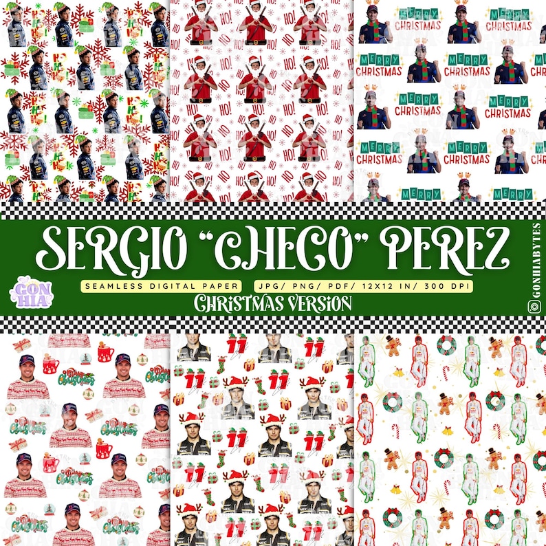 Sergio Perez Wrapping Paper, Christmas Digital Paper, F1 Driver, Racing ...