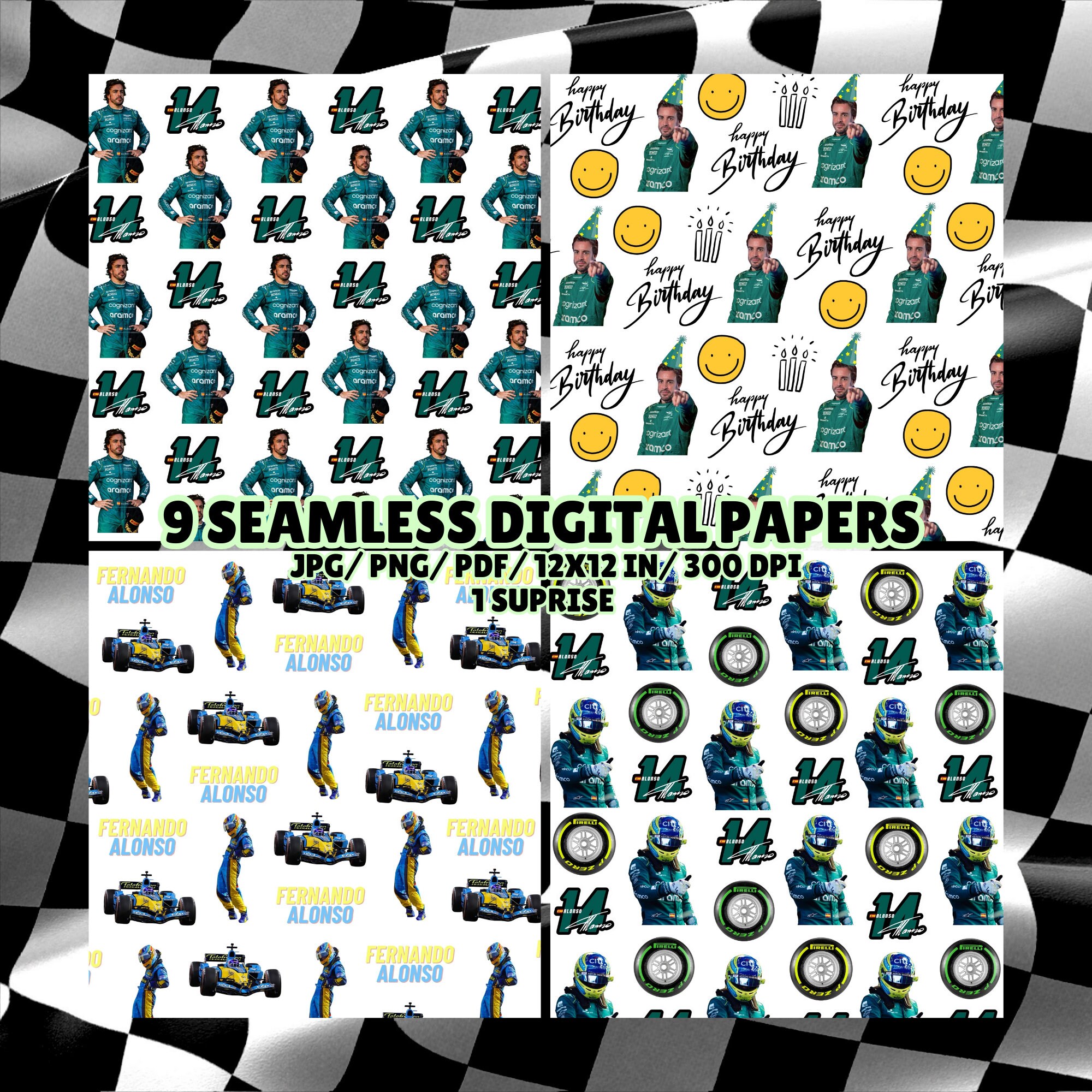 FERNANDO ALONSO Gift Wrapping Paper, Digital Paper, Aston Martin F1, F1 ...