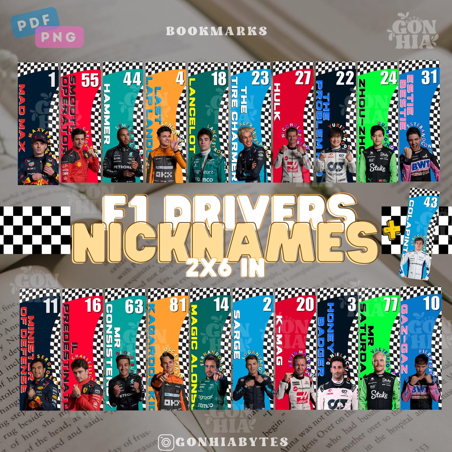 DRIVERS F1 BOOKMARKS, F1 Bookmark, Formula 1 Bookmark, Marker F1 ...
