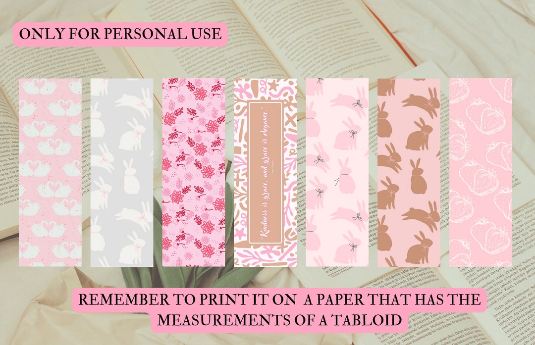 COQUETTE RABBITS BOOKMARK, Digital Printable Bookmarks, Digital ...
