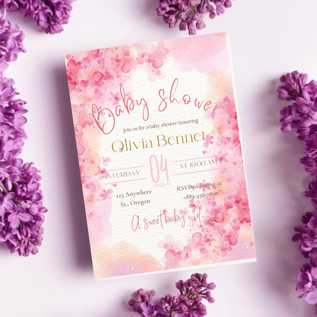 Baby Shower Girl Invitation, Printable Invitation Template, DIGITAL ...