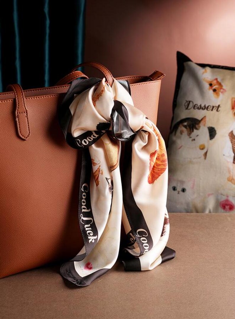 Large Cat Satin Scarf, Cute Rescue Cat Print Silk Scarf, Soft 50D Silk ...