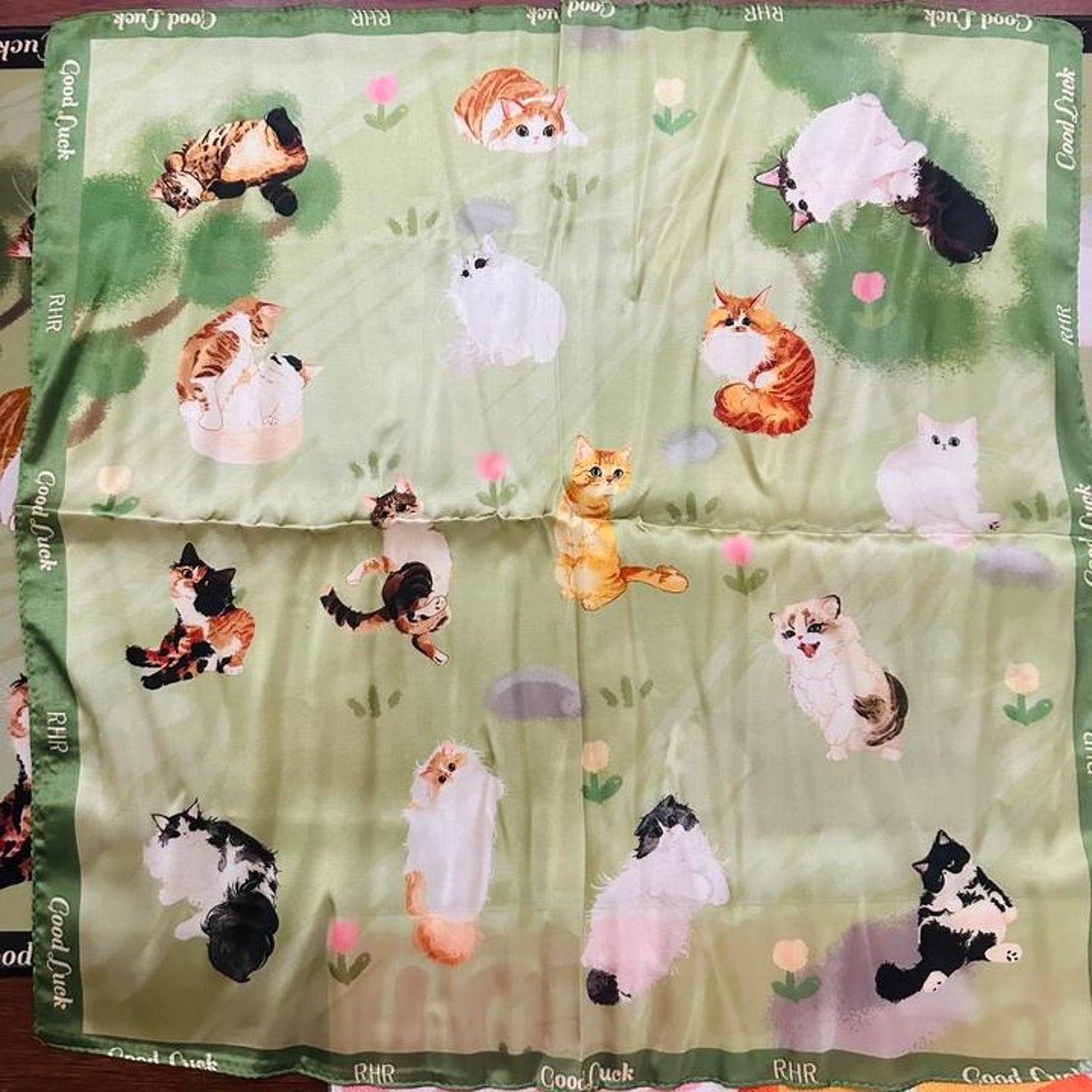 Large Cat Satin Scarf, Cute Rescue Cat Print Silk Scarf, Soft 50D Silk ...