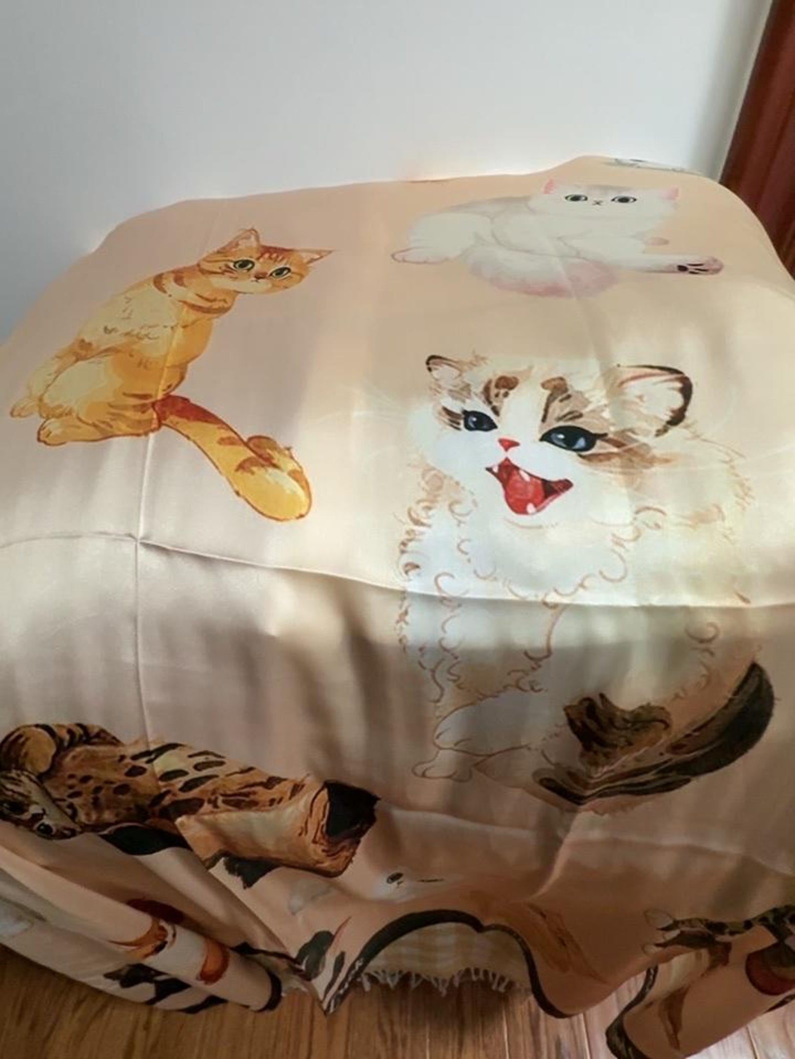 Large Cat Satin Scarf, Cute Rescue Cat Print Silk Scarf, Soft 50D Silk ...