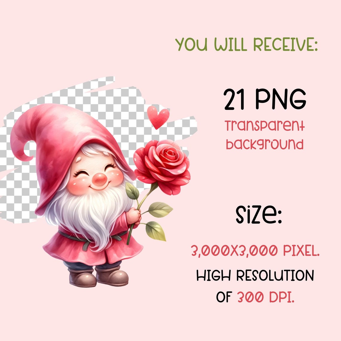 Watercolor Gnome Valentine Clipart, Watercolor Valentine Clipart ...