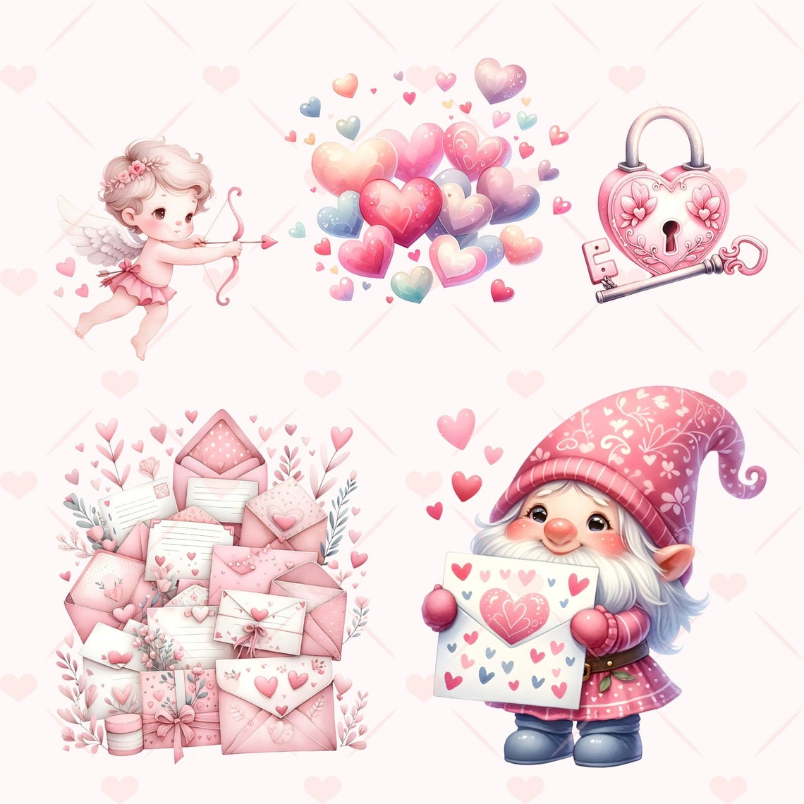 Watercolor Gnome Valentine Clipart, Watercolor Valentine Clipart ...