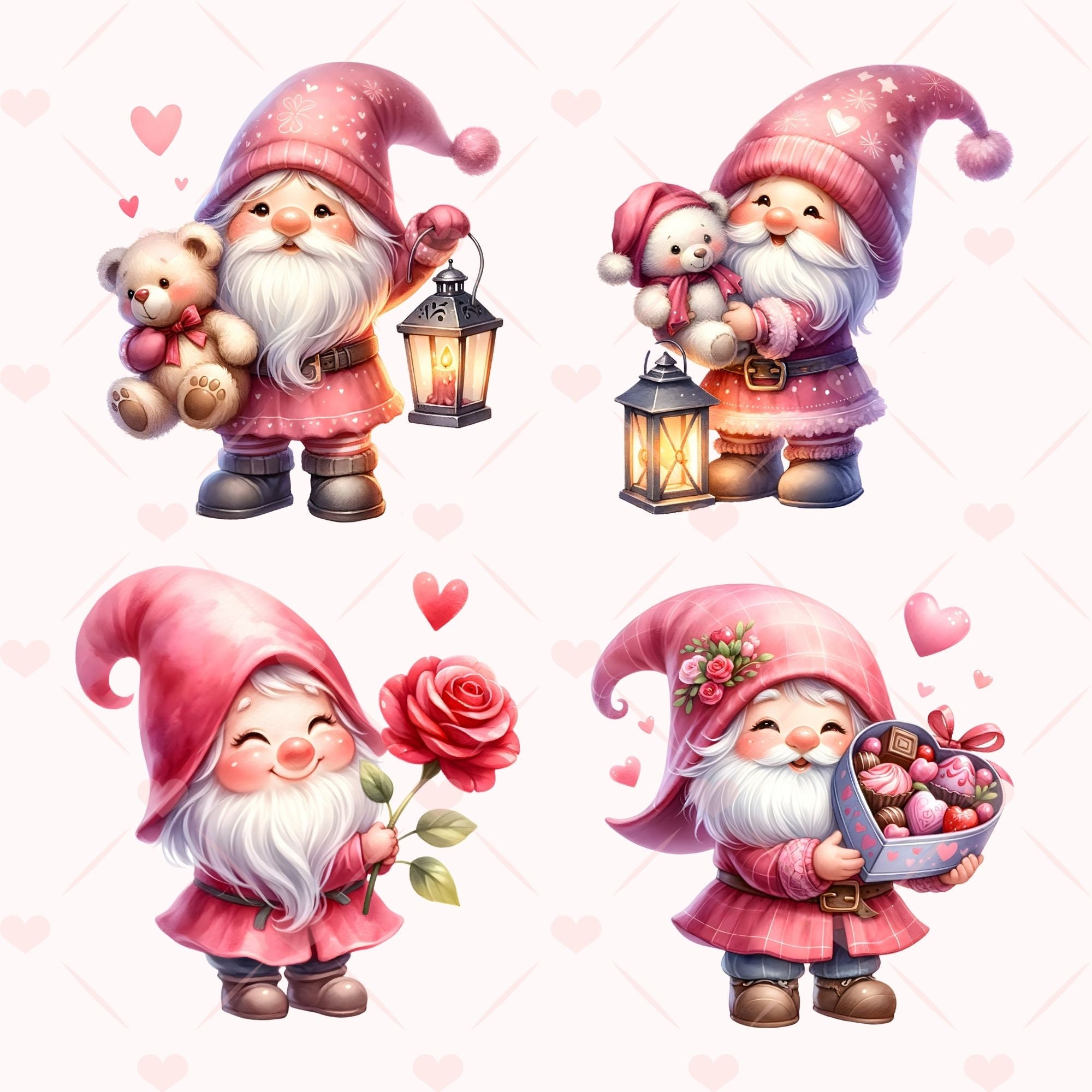 Watercolor Gnome Valentine Clipart, Watercolor Valentine Clipart ...