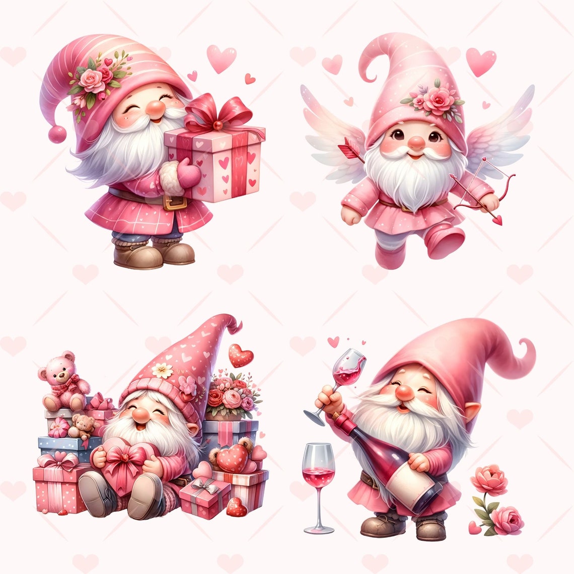 Watercolor Gnome Valentine Clipart, Watercolor Valentine Clipart ...